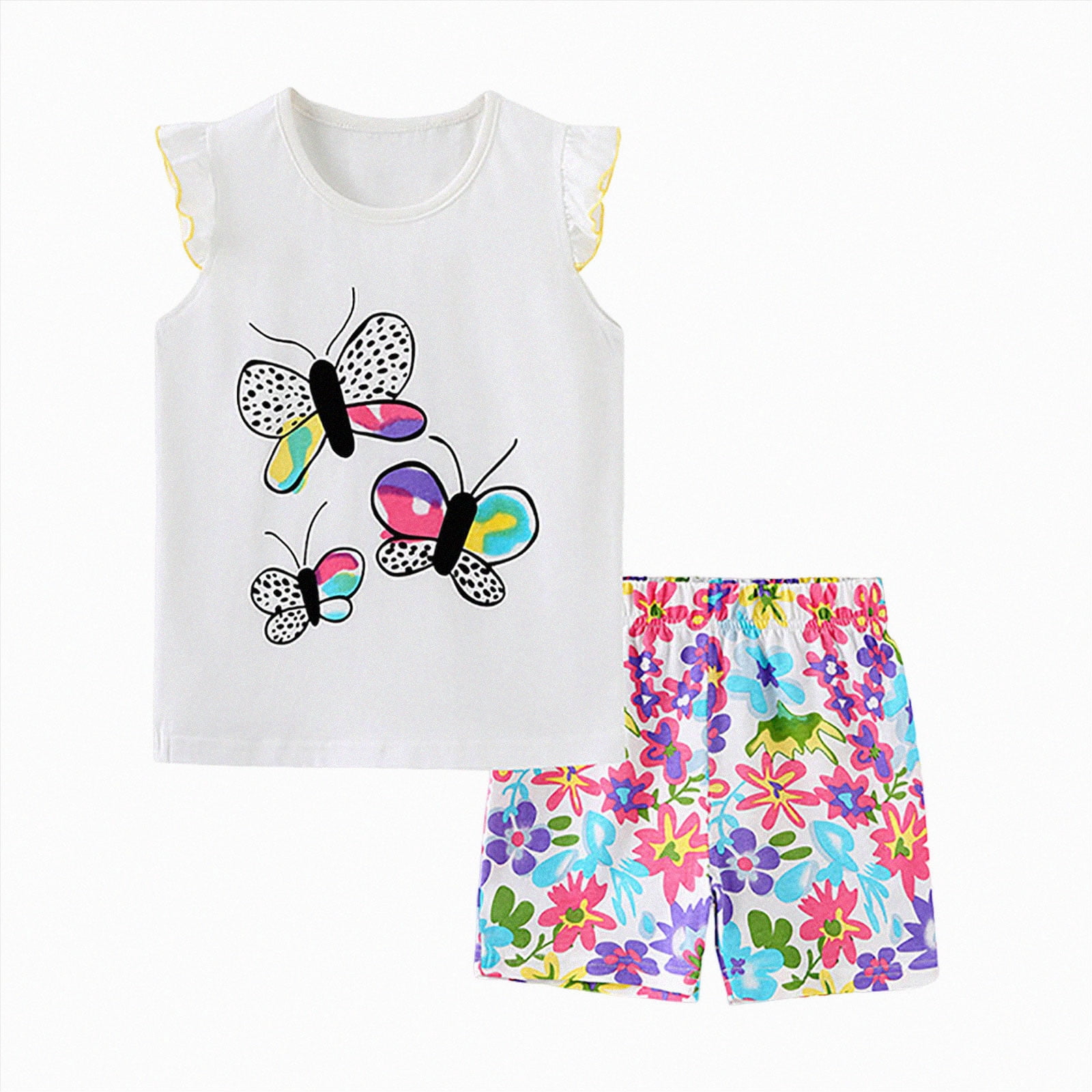 BOBOGOJP 4-8T Kids Toddler Girls Summer Cute Set Butterfly Floral Print ...