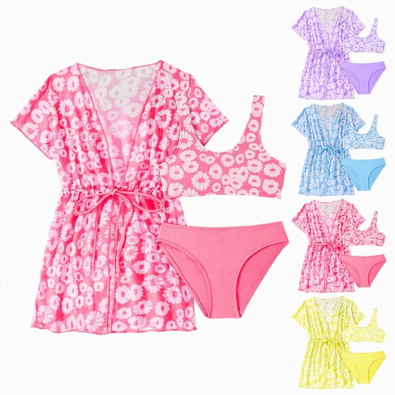 BOBOGOJP 5-16T Girls Bathing Suit 3 Piece Swimsuit Drawstring Quick Dry ...