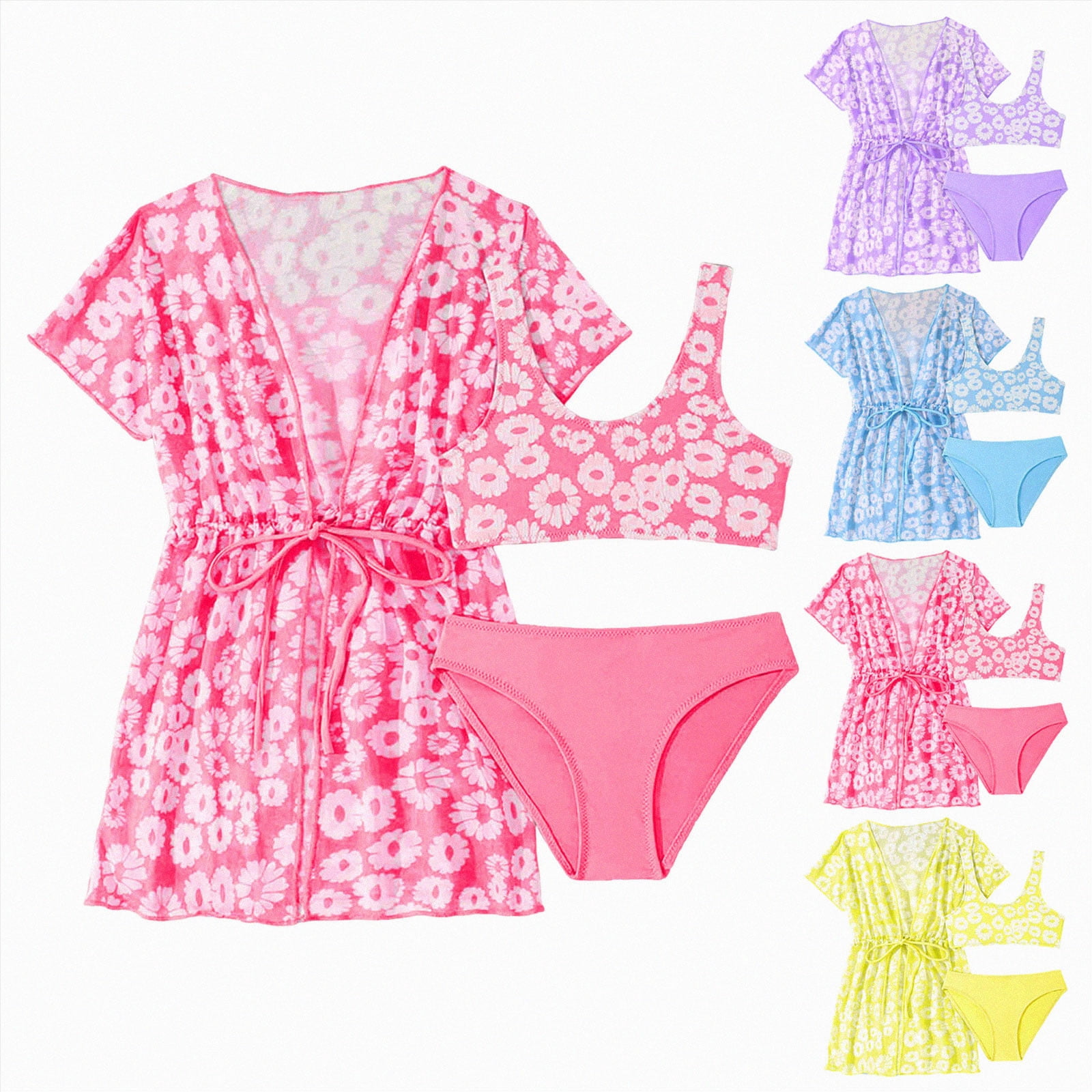 BOBOGOJP 5-16T Girls Bathing Suit 3 Piece Swimsuit Drawstring Quick Dry ...
