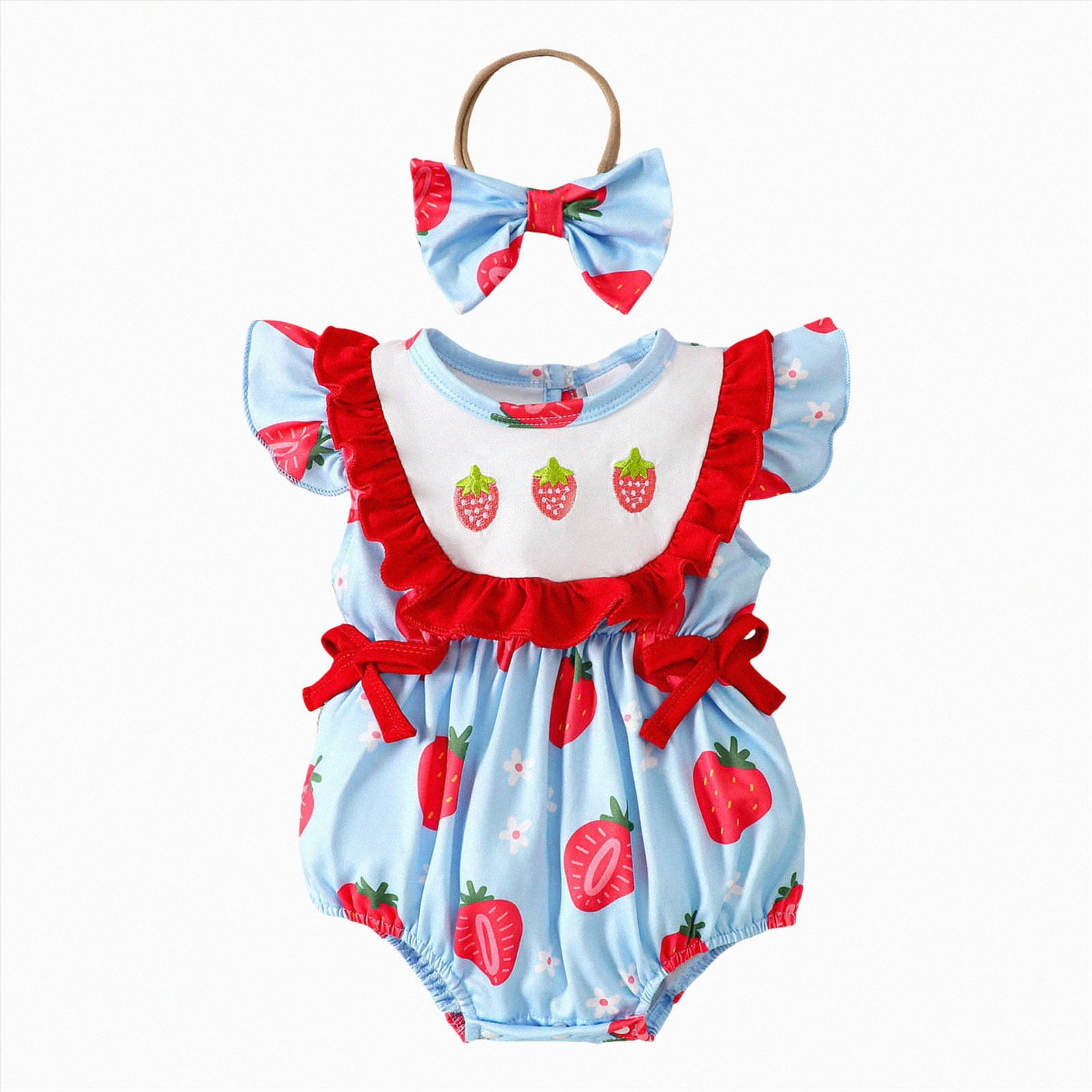BOBOGOJP Baby Girl Fruit Clothes Lemon/Strawberry Embroidery Smocked ...