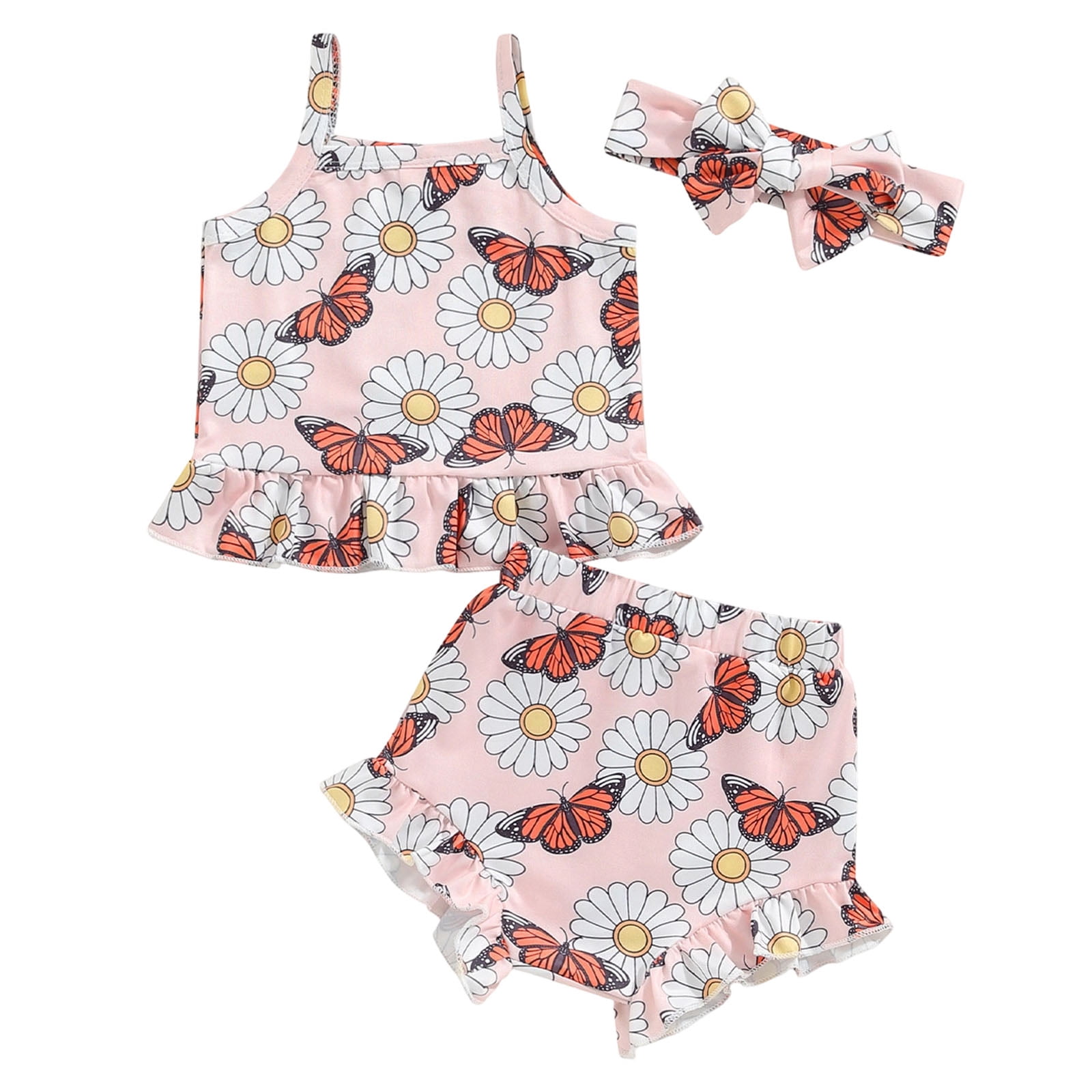 BOBOGOJP Baby Girl Summer Outfit Floral Butterfly Print Vest Tops with ...