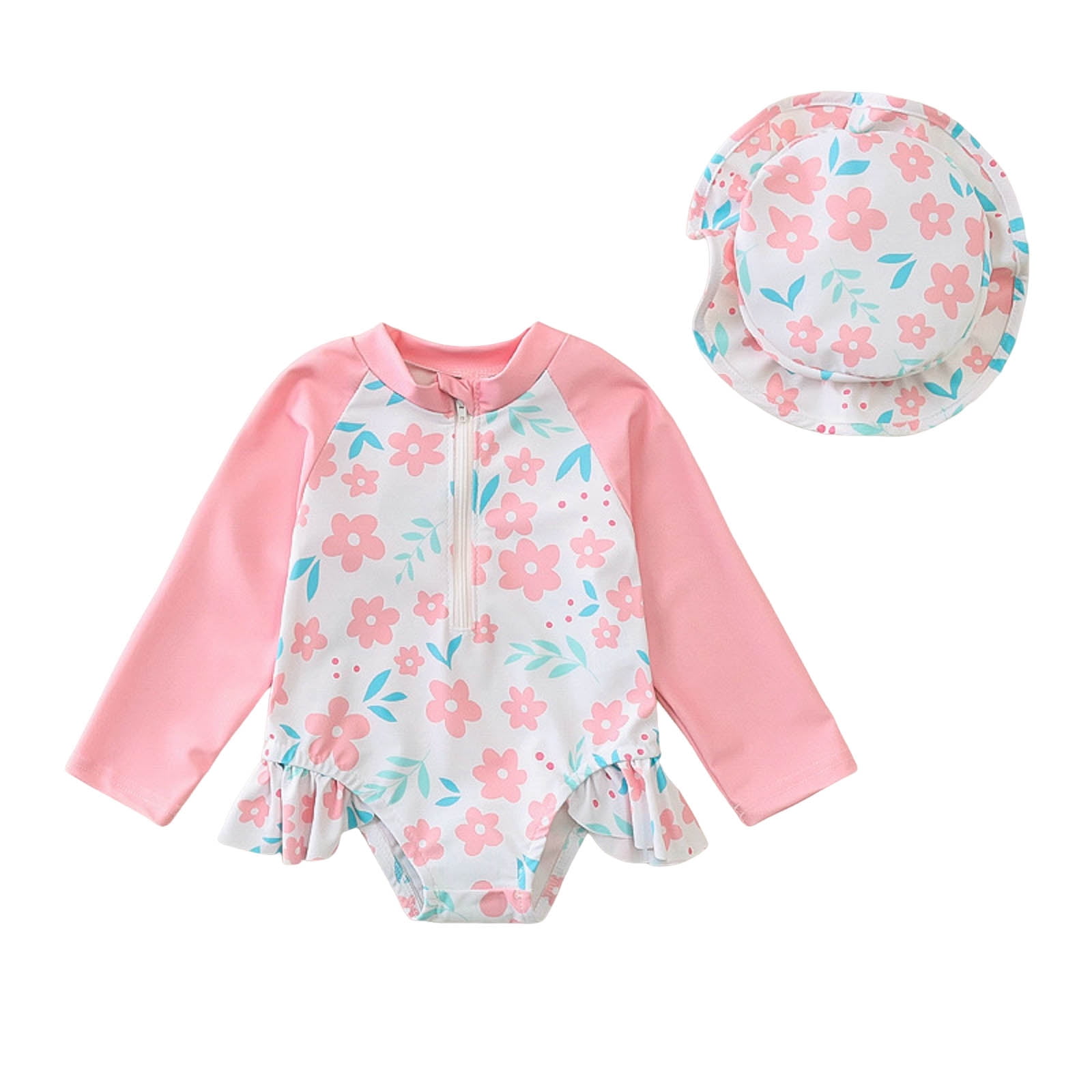 BOBOGOJP Baby Girl Swimsuit One-Piece Long Sleeve Rash Guard with Hat ...
