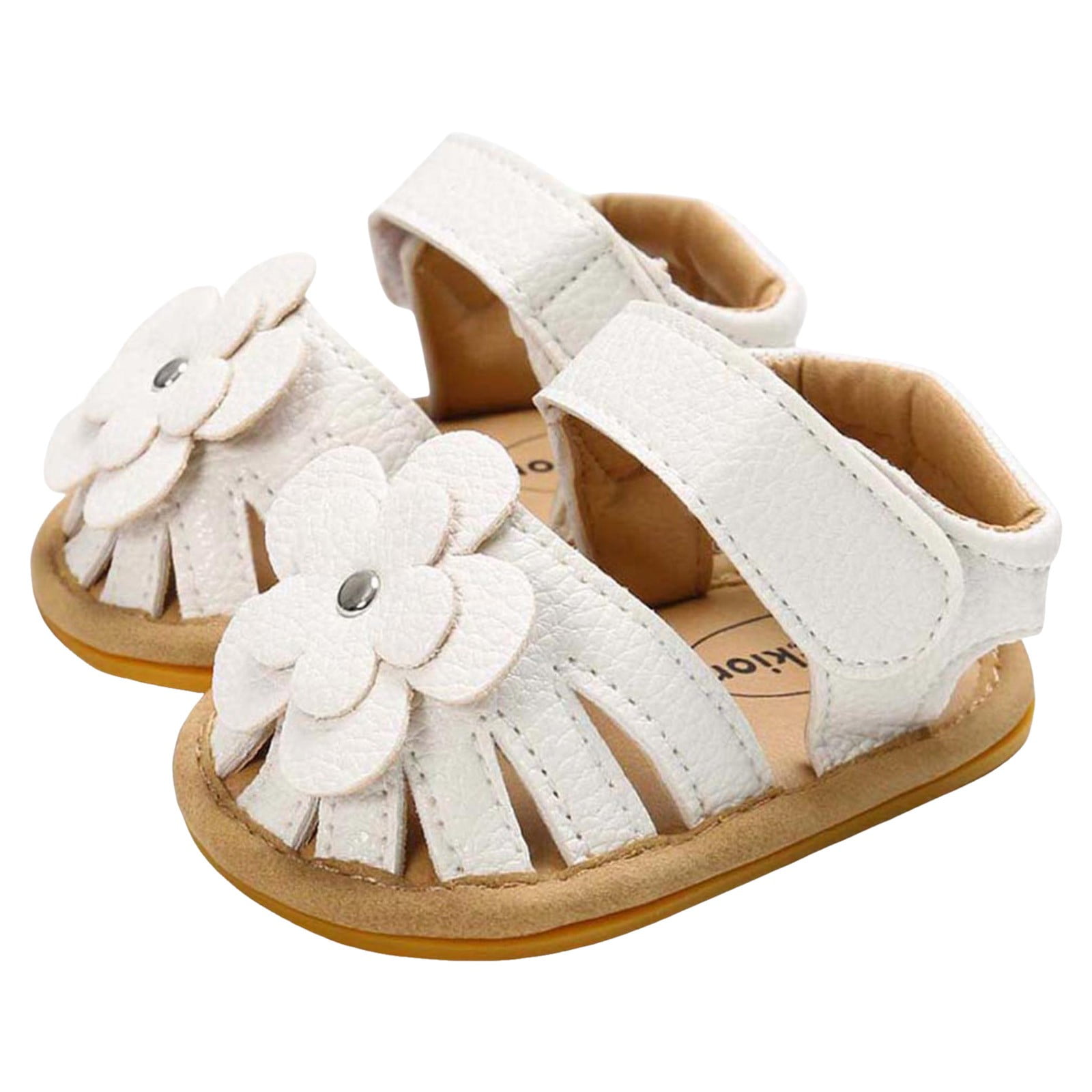BOBOGOJP Baby Toddler Infant Girls PU Leather Soft Open Toe Summer Sandals Flower Princess Flat ...