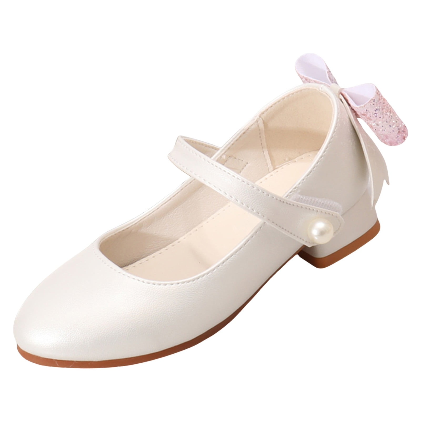 BOBOGOJP Flower Girl Shoes Kids High Heels Mary Jane Flats Cute Pearl ...