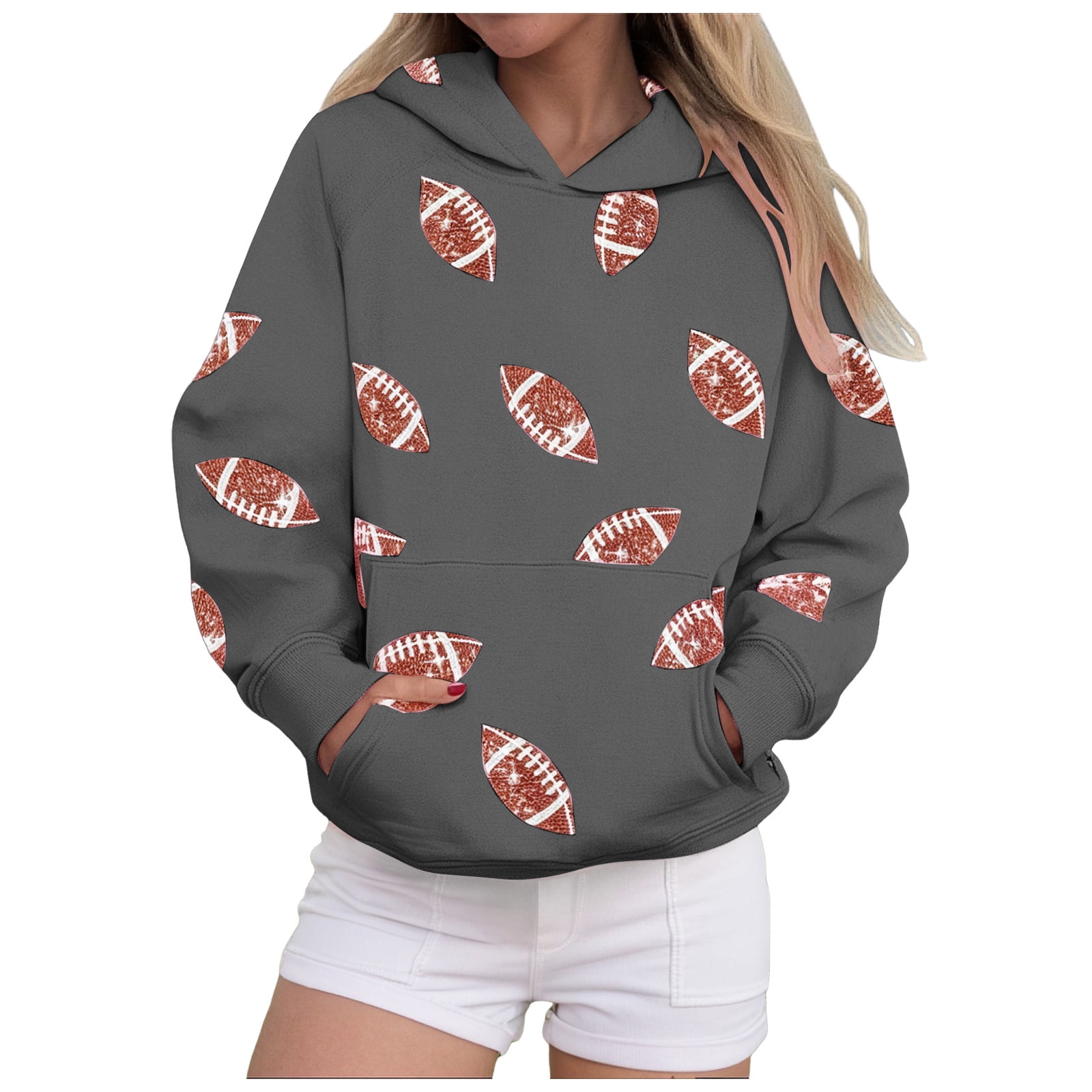 BOBOGOJP Football Sweatshirt For Women Graphic Print Casual Long Sleeve ...