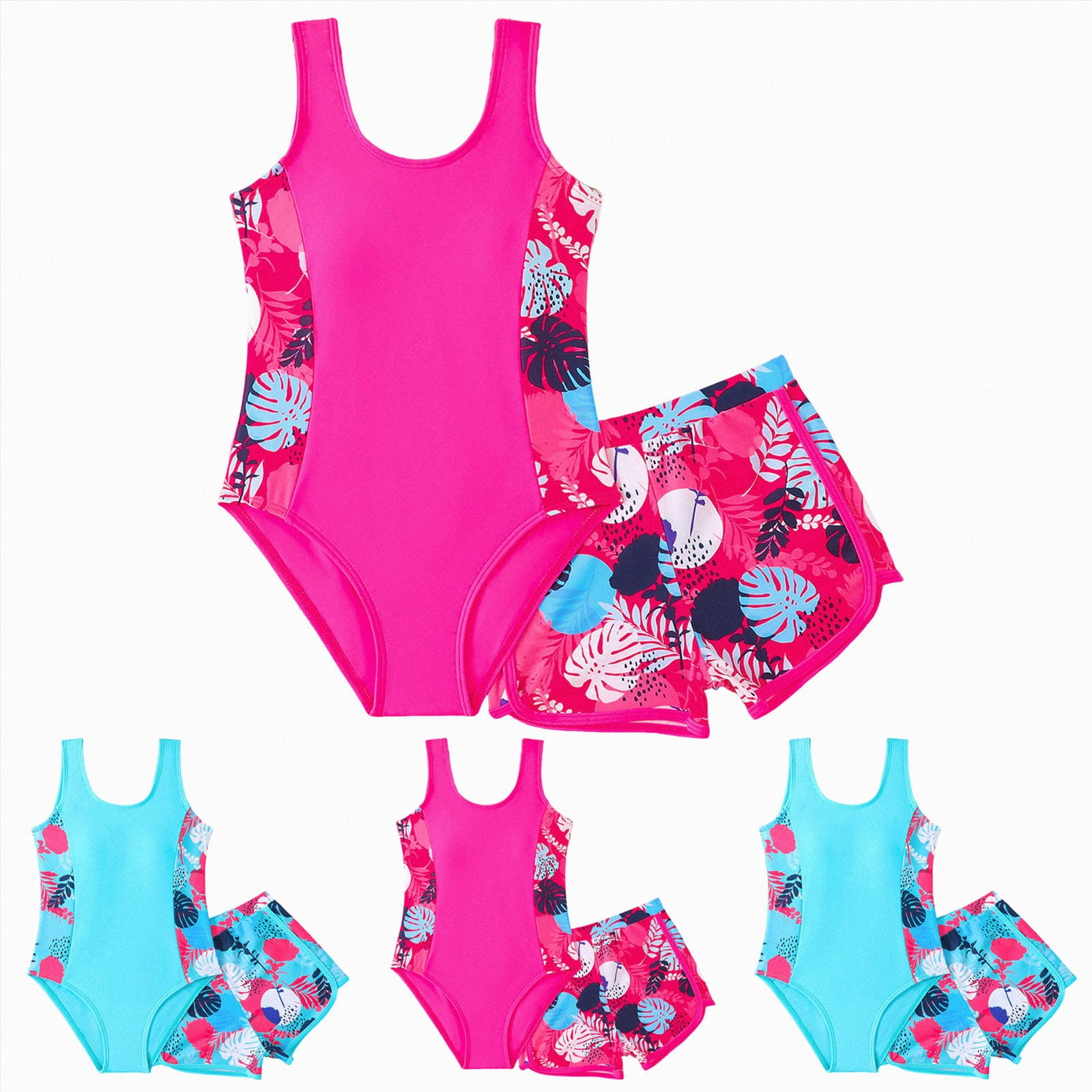 BOBOGOJP Girl's 2 Piece Sets Metal Flower Textured One Piece Swimsuit ...