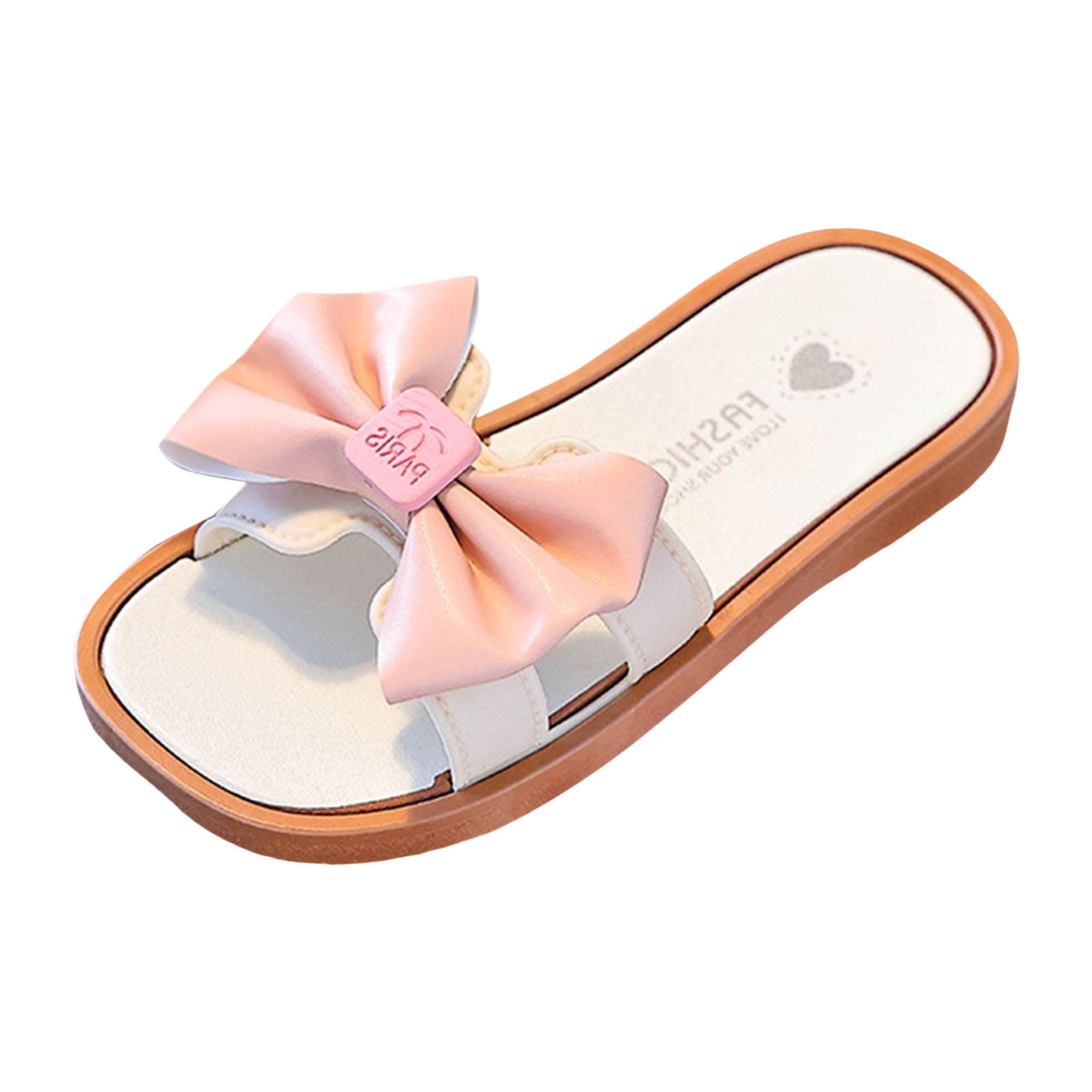 BOBOGOJP Girl's Cute Bow Slide Sandals Open Toe Slip on Flat Sandal Summer Shoes Pink for 10.5 ...