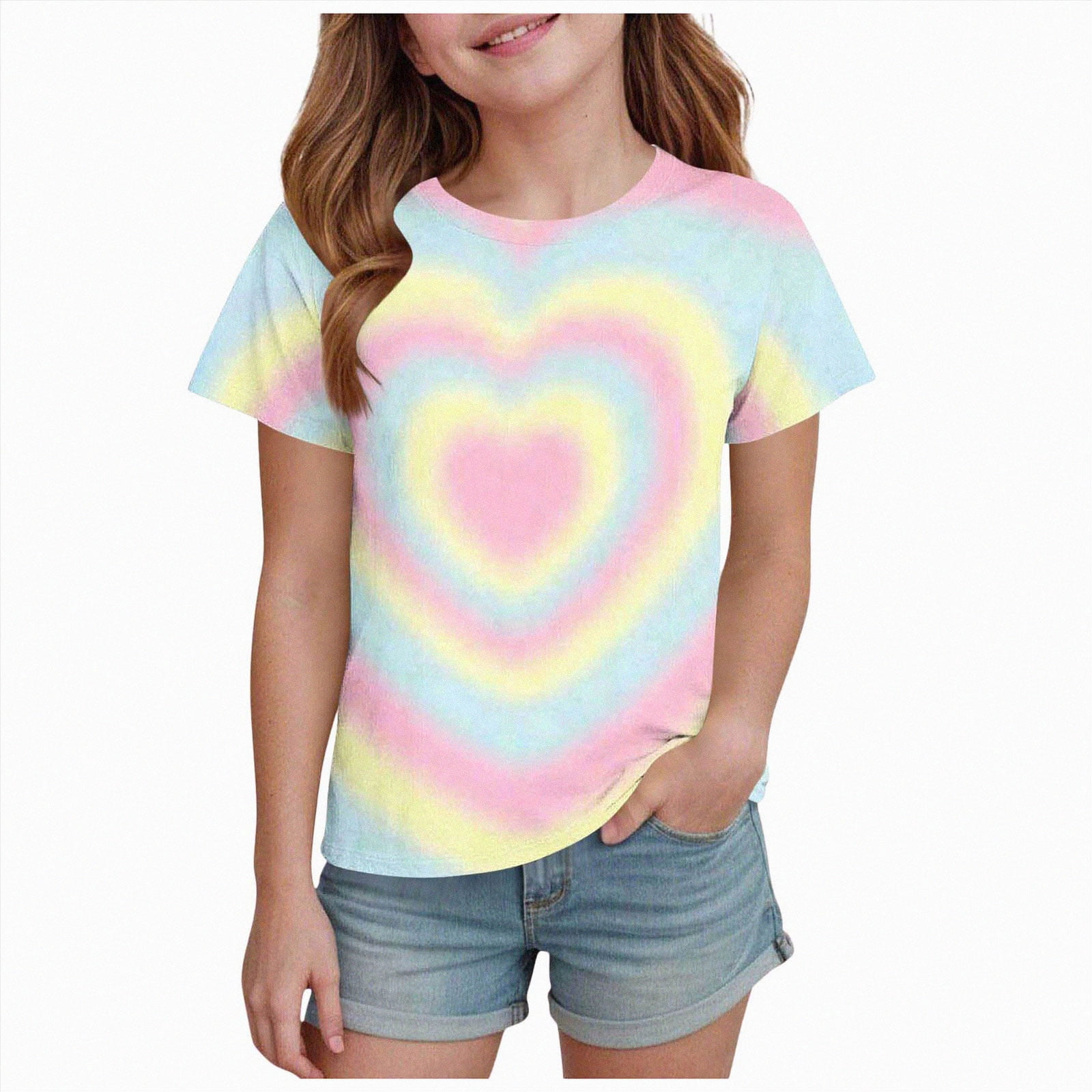 BOBOGOJP Girl's Tie T-Shirt Cute Heart Graphic Crewneck Tee Shirts ...