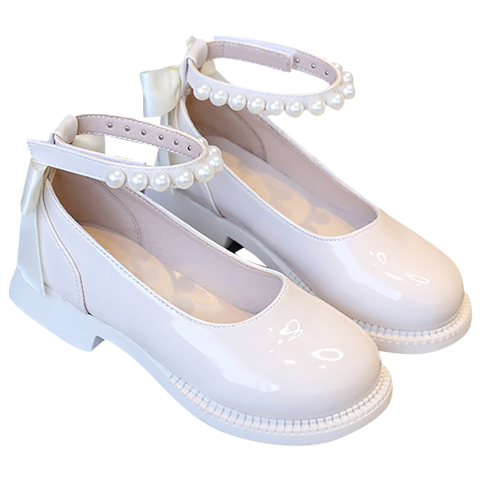 BOBOGOJP Girl's White PU Ballet Flat Ankle Strap Ballerina Flat Shoes ...