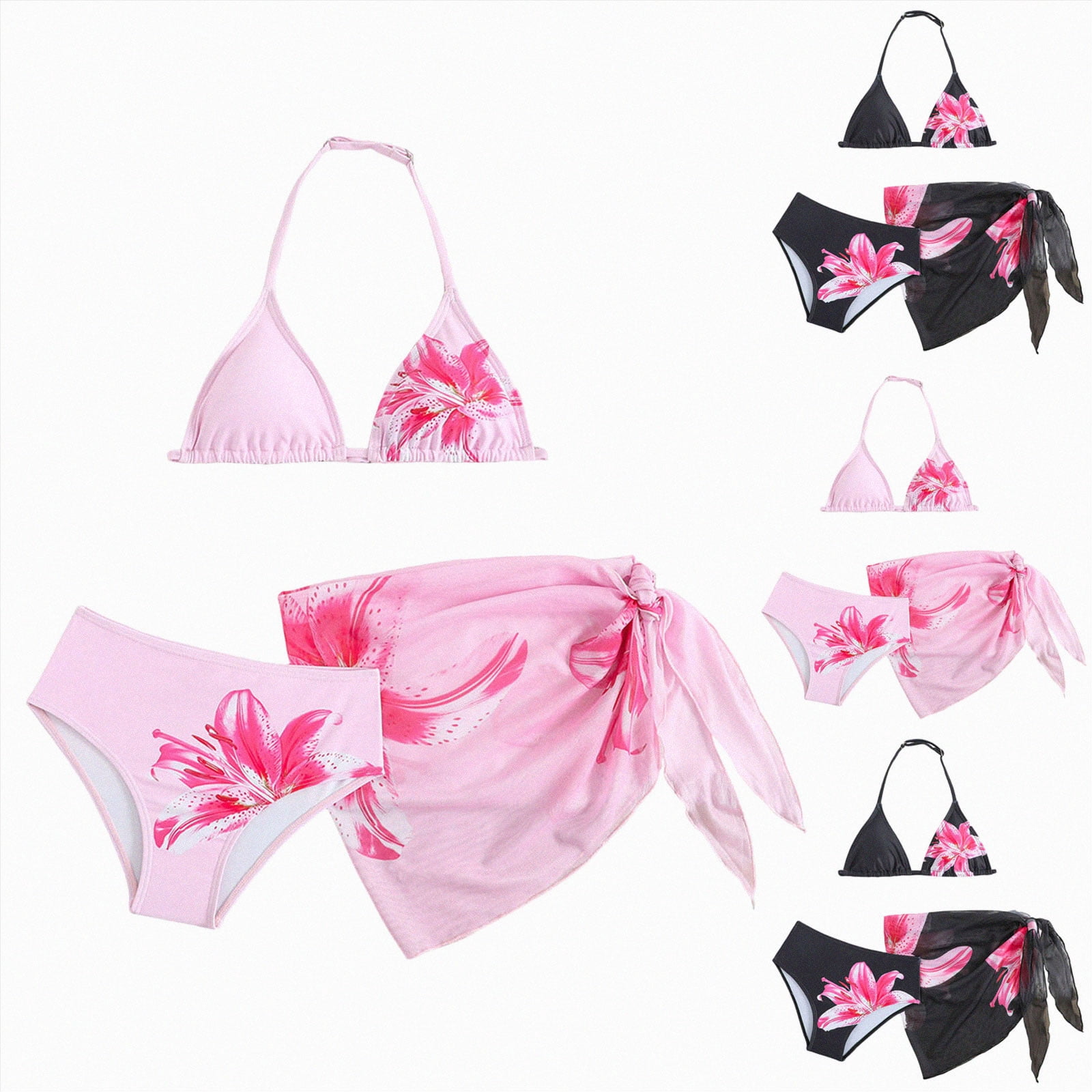 BOBOGOJP Girls 3 Piece Bikini Set Halter Triangle Top Floral Print Mid ...