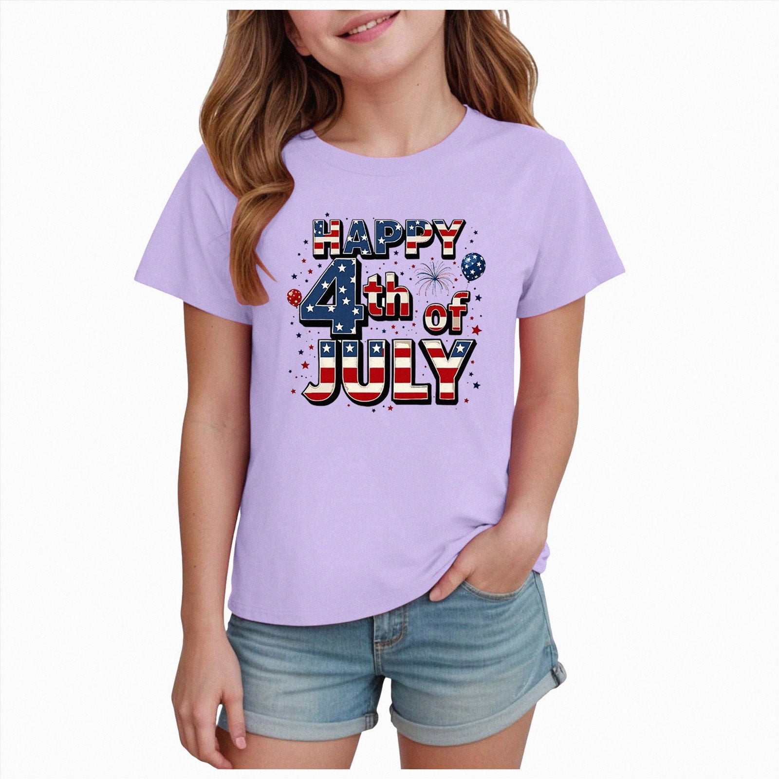 BOBOGOJP Girls 4th of July Shirt Cotton Red White Blue USA American ...