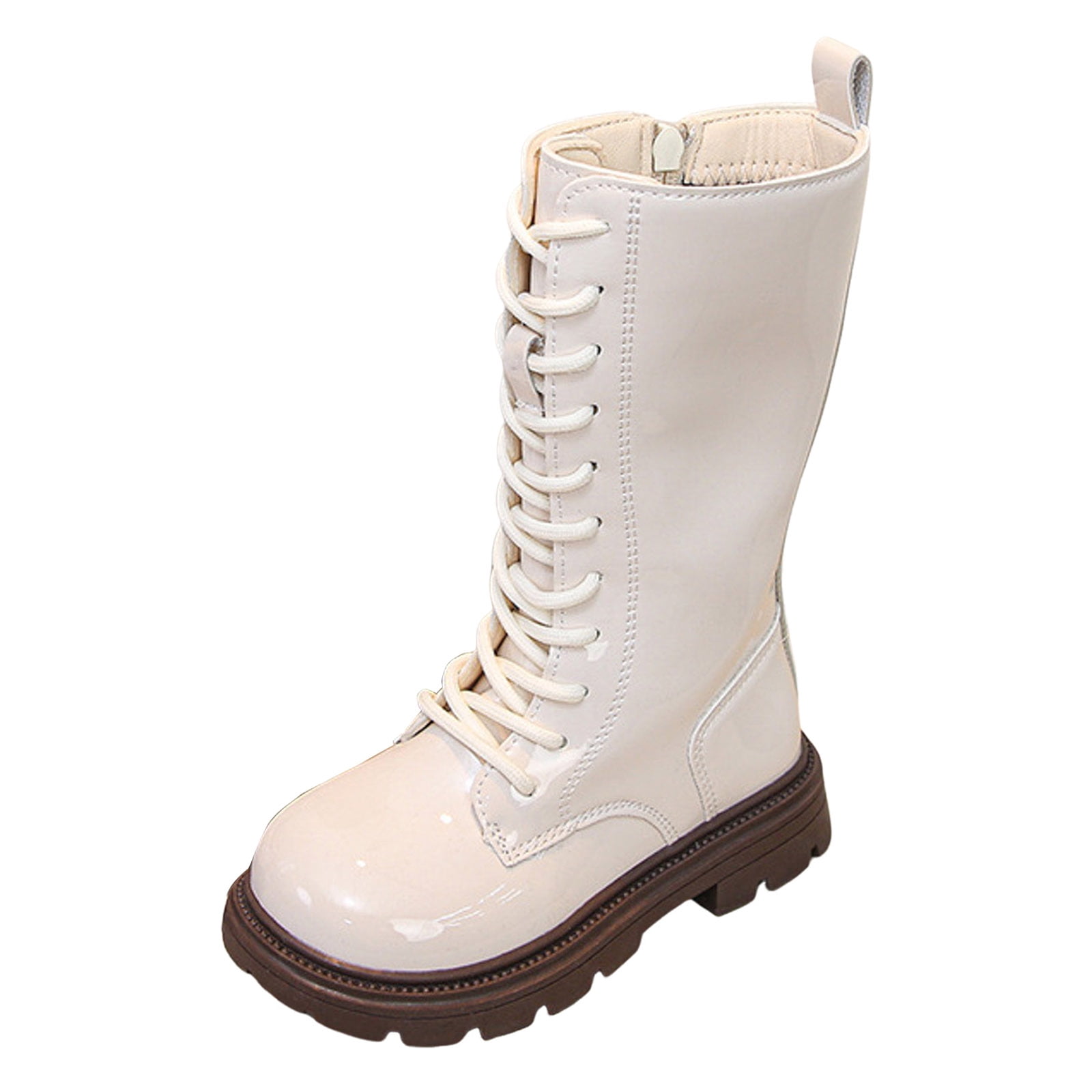 BOBOGOJP Girls Black Combat Boots Kids Fashion Low Heel Side Zipper ...