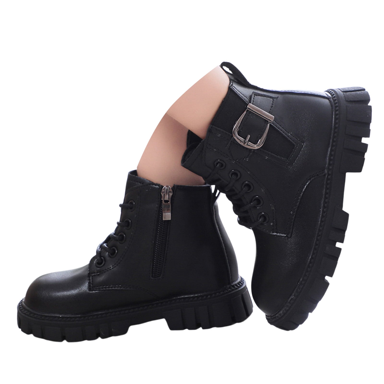 BOBOGOJP Girls Combat Boots Side Zipper Lace Up Dress Black Girls Boots ...