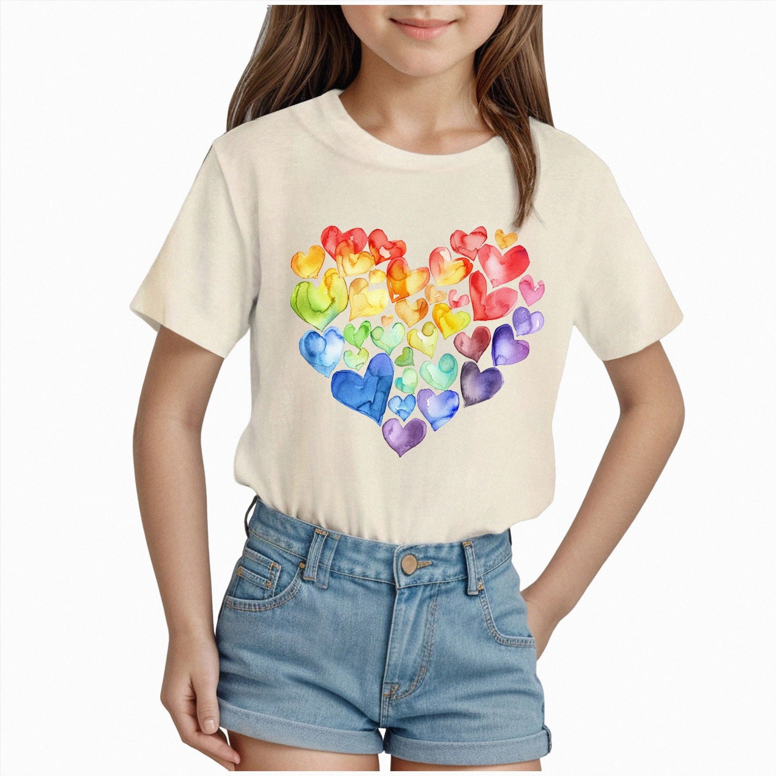 BOBOGOJP Girls Hearts Printing Shirts Short Sleeve Crewneck Cute T ...