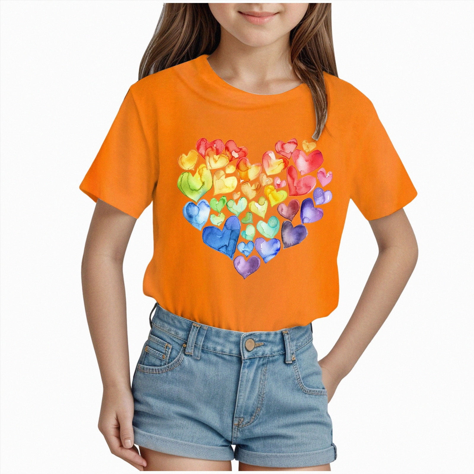 BOBOGOJP Girls Hearts Printing Shirts Short Sleeve Crewneck Cute T ...