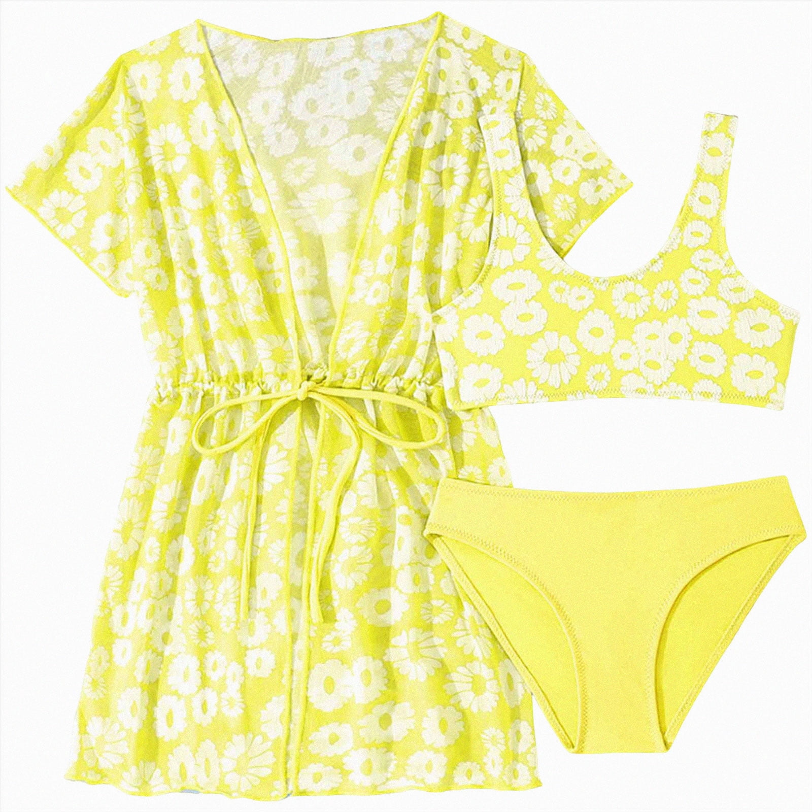 BOBOGOJP Girls Pcs Swim Cover Up Sets Floral Bikini Crop Top with Brief ...