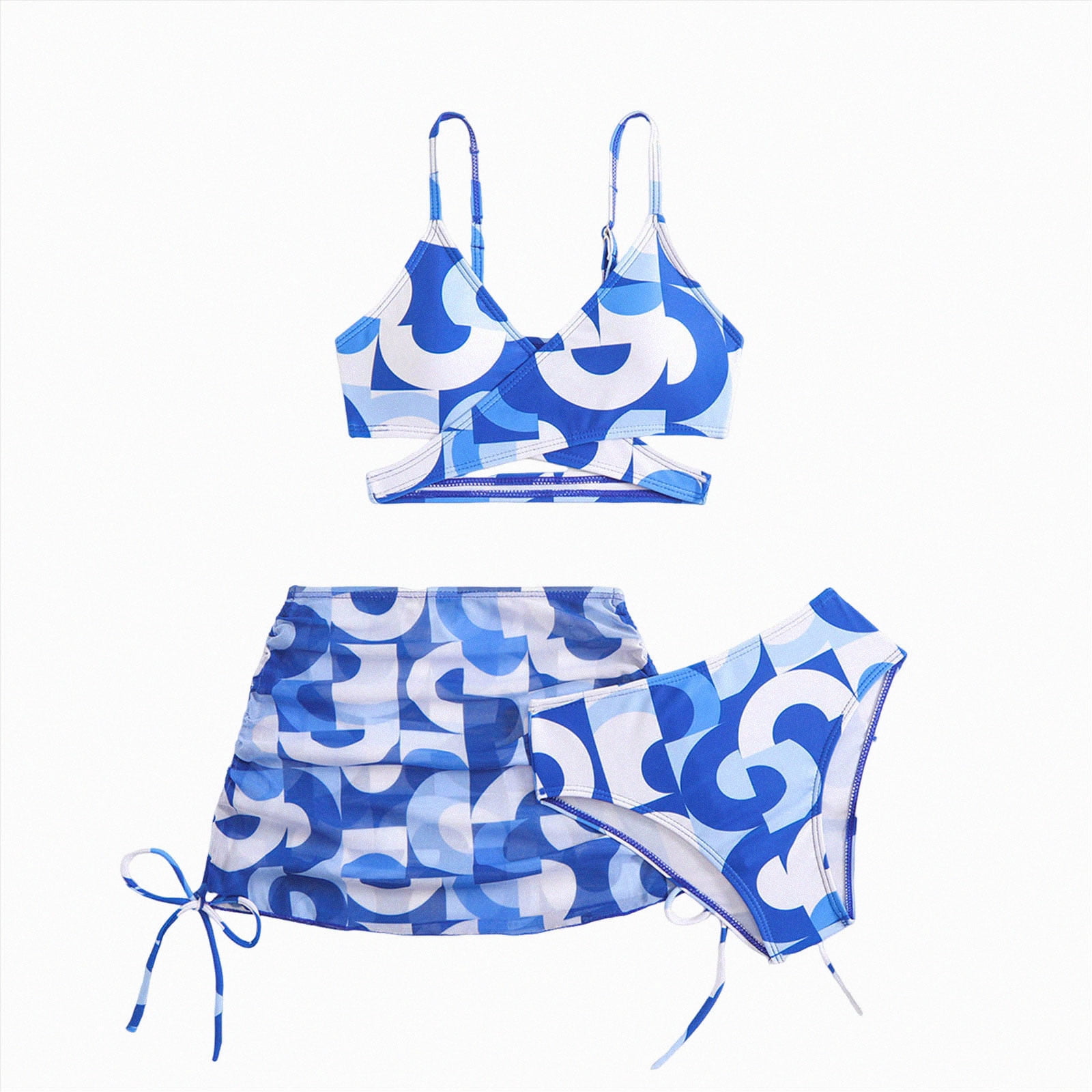 BOBOGOJP Girls Swimsuit with Skirt Twist Cross Bikini Set Teen Girls ...
