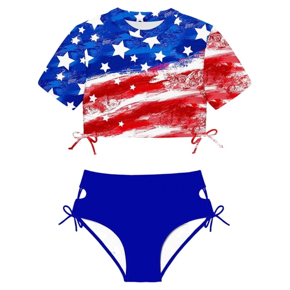 BOBOGOJP Girls Swimsuits Short Sleeve Bathing Suit Solid 2 Piece ...