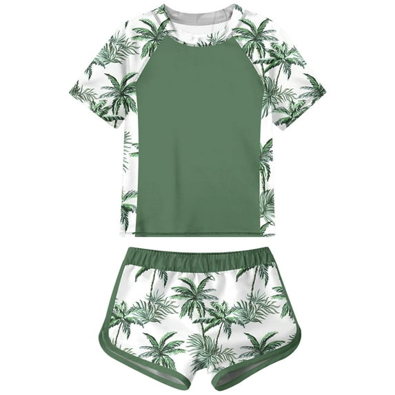 BOBOGOJP Girls Two Piece Swimsuit Floral UPF 50+ Rash Guard Set Kids ...