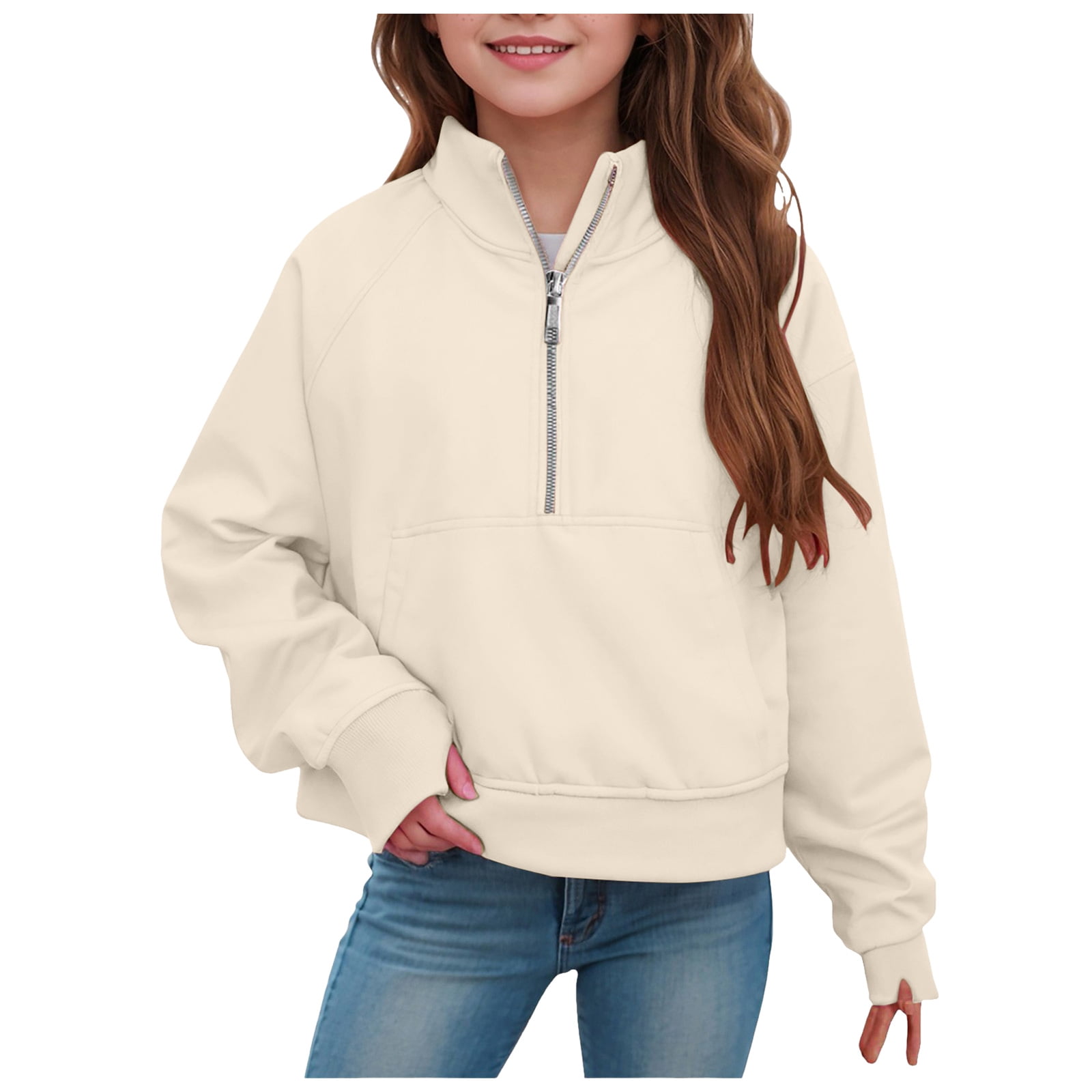 BOBOGOJP Half Zip Sweatshirts for Girls Cute Cropped Pullover ...