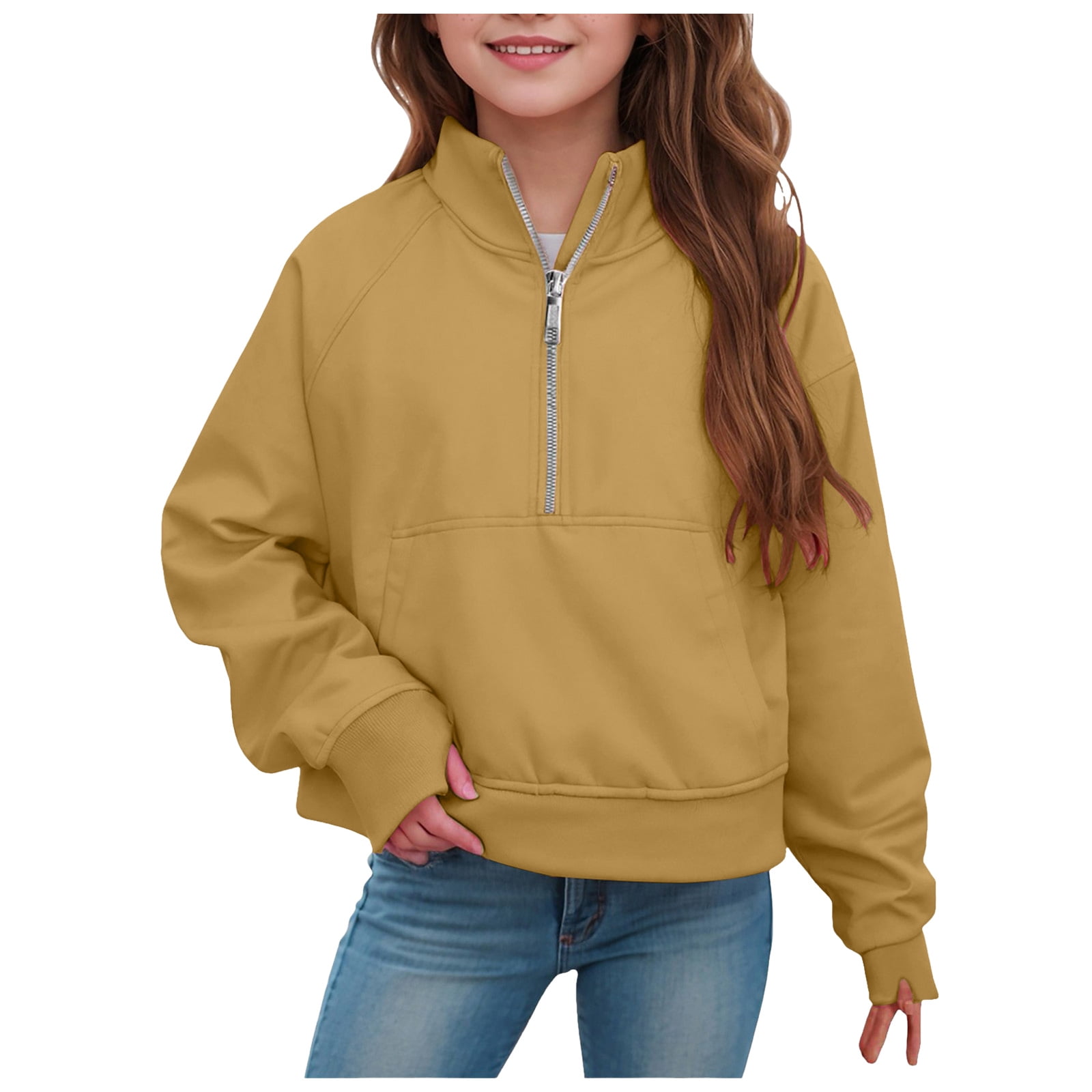 BOBOGOJP Half Zip Sweatshirts for Girls Cute Cropped Pullover ...