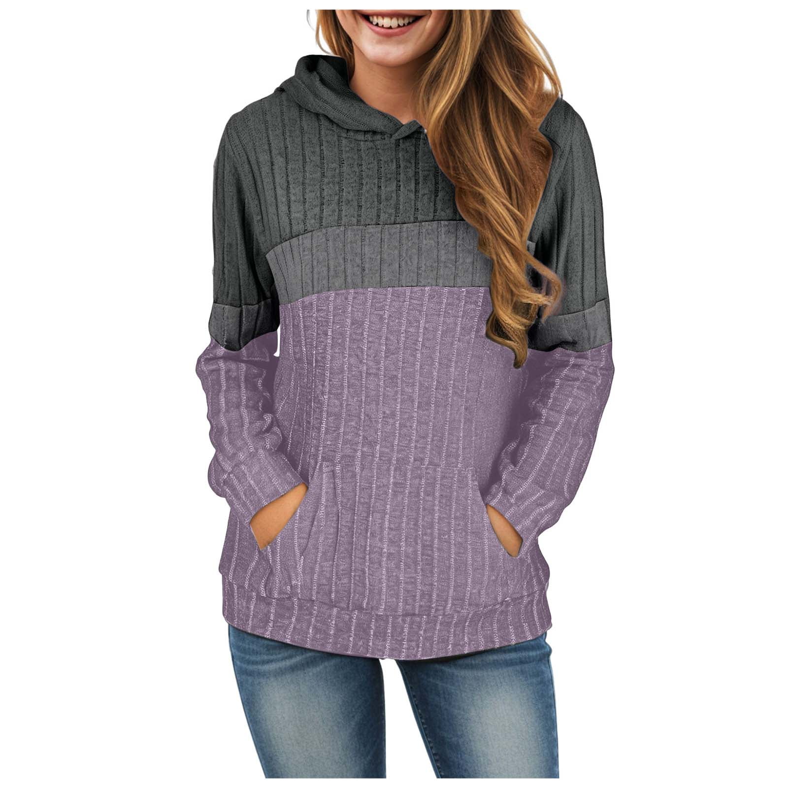 BOBOGOJP Hoodies for Women Lightweight Long Sleeve Sweatshirt Loose Fit Color Block Tunic Tops ...