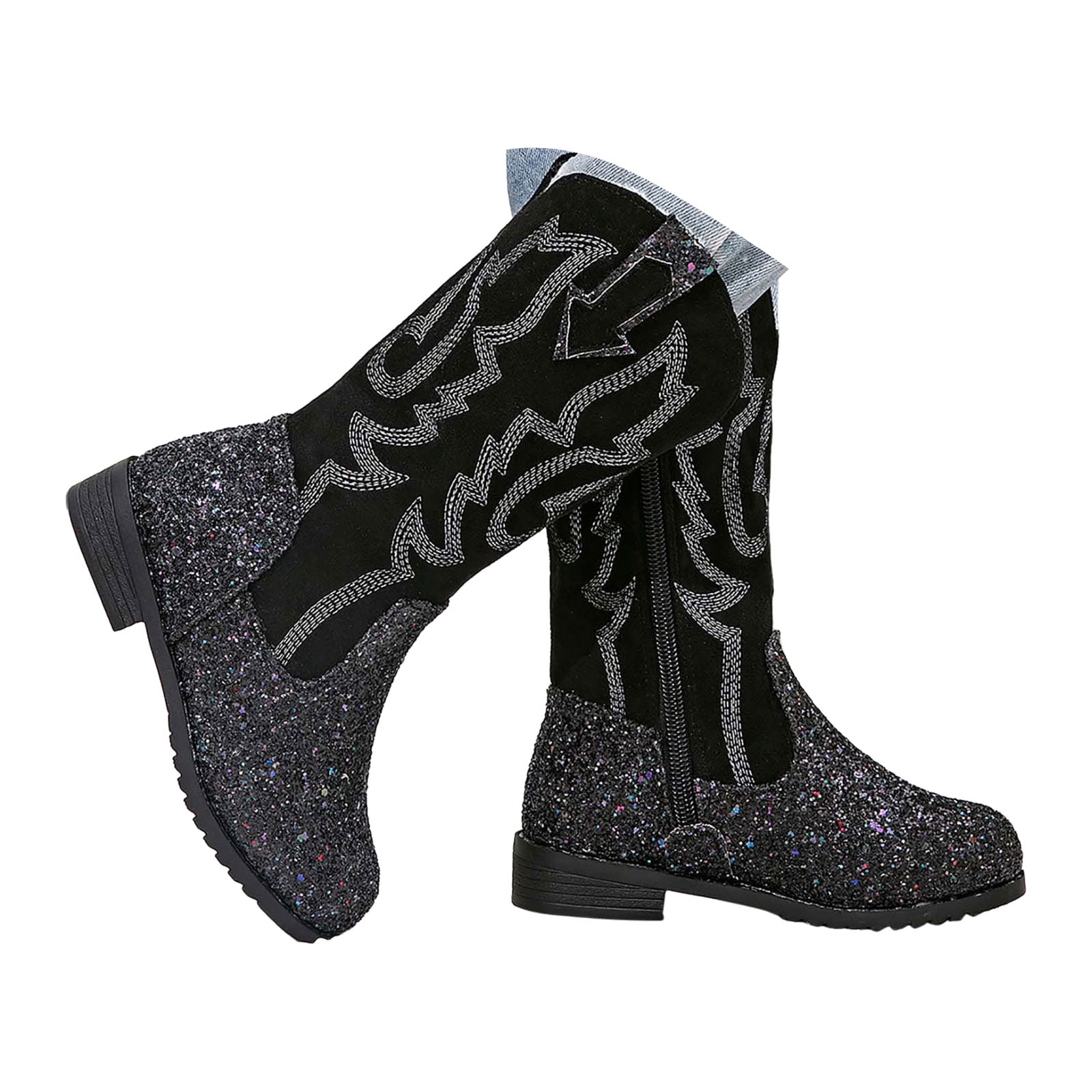 BOBOGOJP Kids Cowboy Boots Girls Mid Calf Sparkly Glitter Western ...