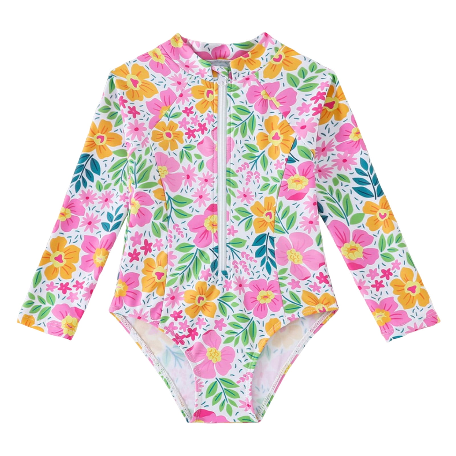 BOBOGOJP Kids Girls Rash Guard Long Sleeve One Piece Swimsuits Zipper ...