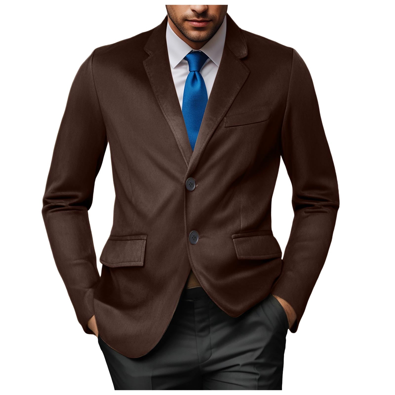 BOBOGOJP Men's Herringbone Tweed Blazer Vintage Wool Blend Two Button ...