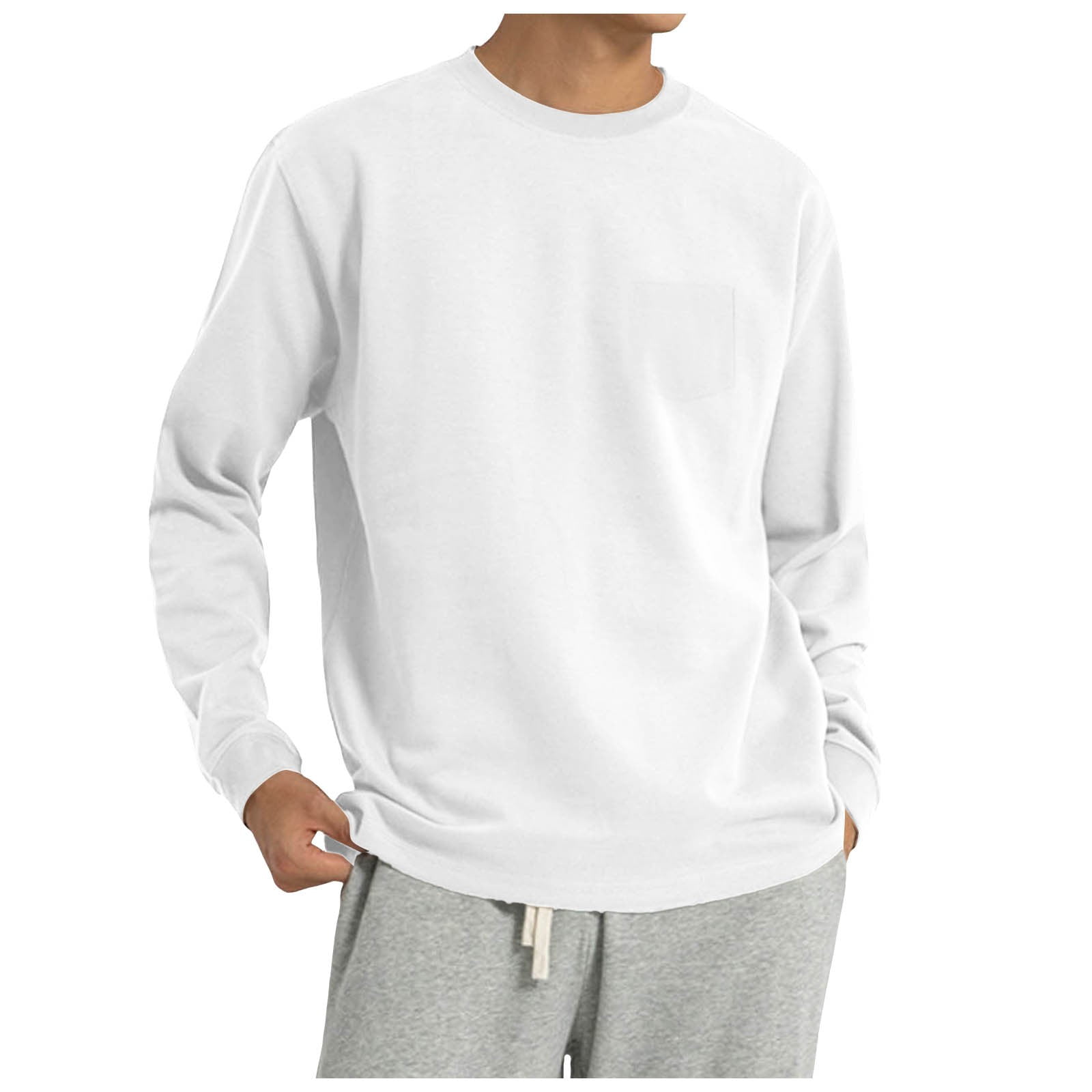BOBOGOJP Men's and Big Men's Comfort Soft Long Sleeve Tee (White,L ...