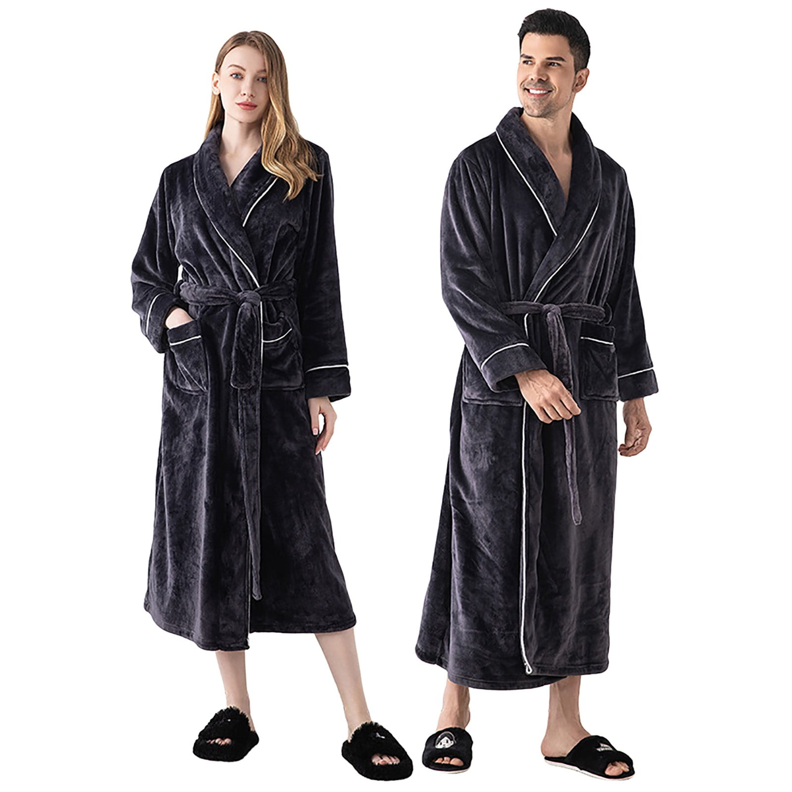 BOBOGOJP Mens Plush Fleece Robe, Cozy Warm Bathrobe Fuzzy Male Spa Long ...