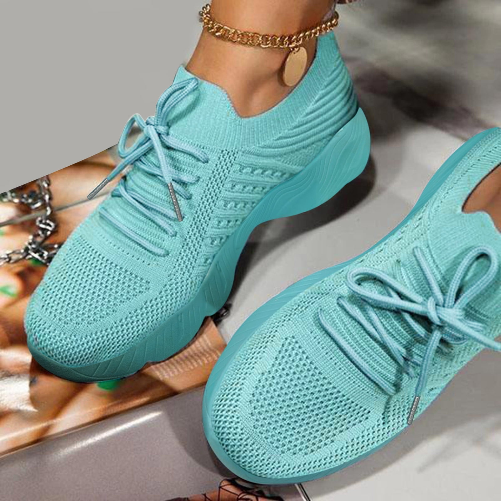 BOBOGOJP Sneakers for Women, Plus Size Casual Mesh Breathable Lacing ...