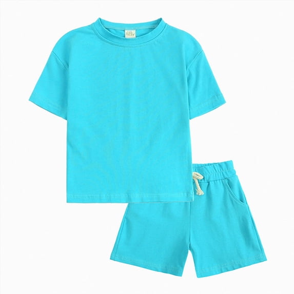 BOBOGOJP Toddler Baby Boys Girls Summer Clothes Set Cotton Solid Plain ...