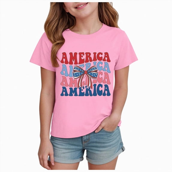 BOBOGOJP Toddler Girls 4th of July T-Shirt Short Sleeve Patriotic ...