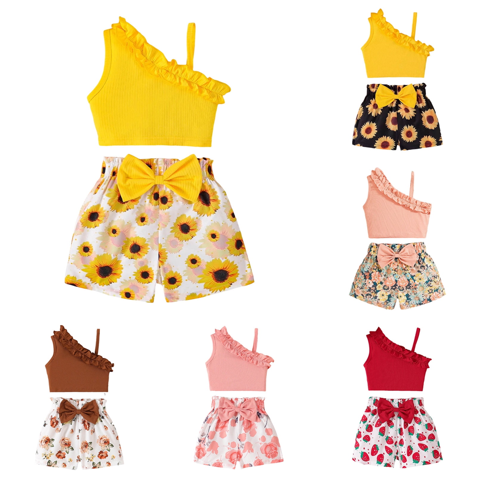 BOBOGOJP Toddler Girls Short Sets,Single Shoulder Ruffle Tank Top and ...