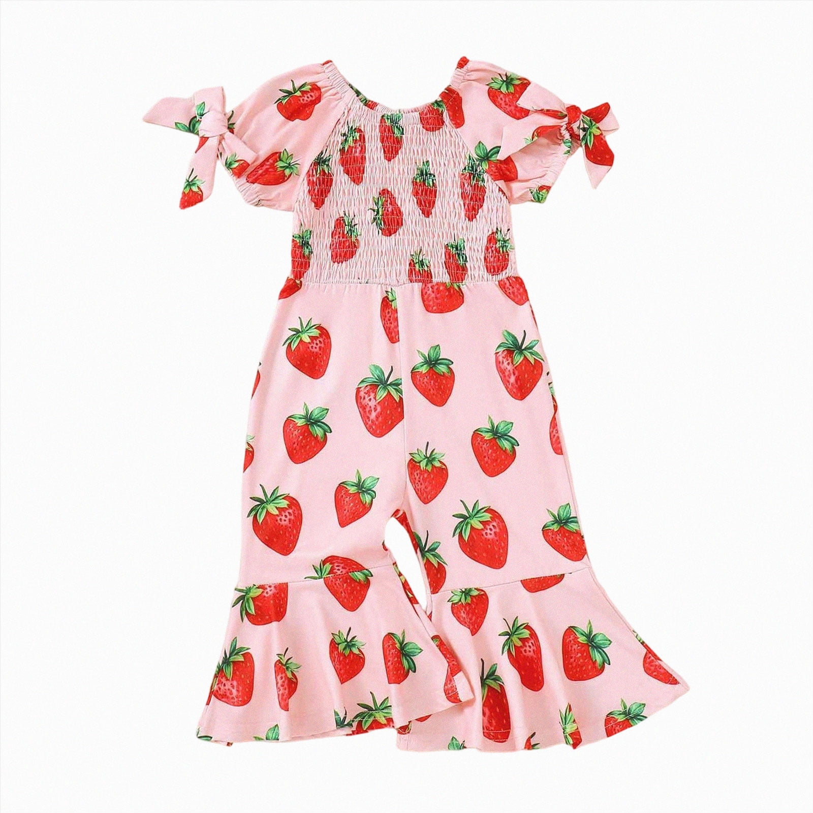 BOBOGOJP Toddler Strawberry Outfit Baby Girl Bottoms Romper Smocked ...