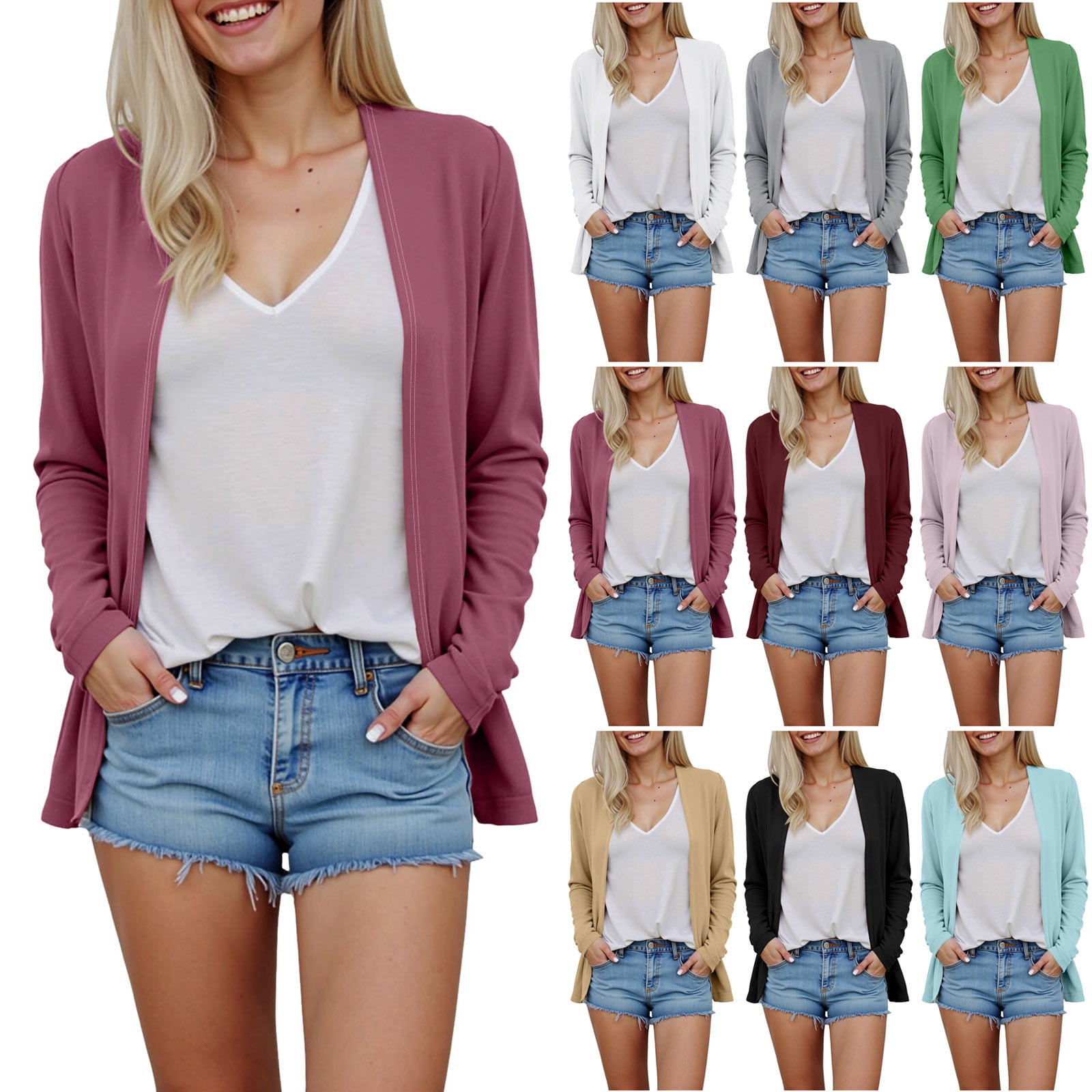 BOBOGOJP Women's Cardigans with Pockets Casual Lightweight Open Front ...