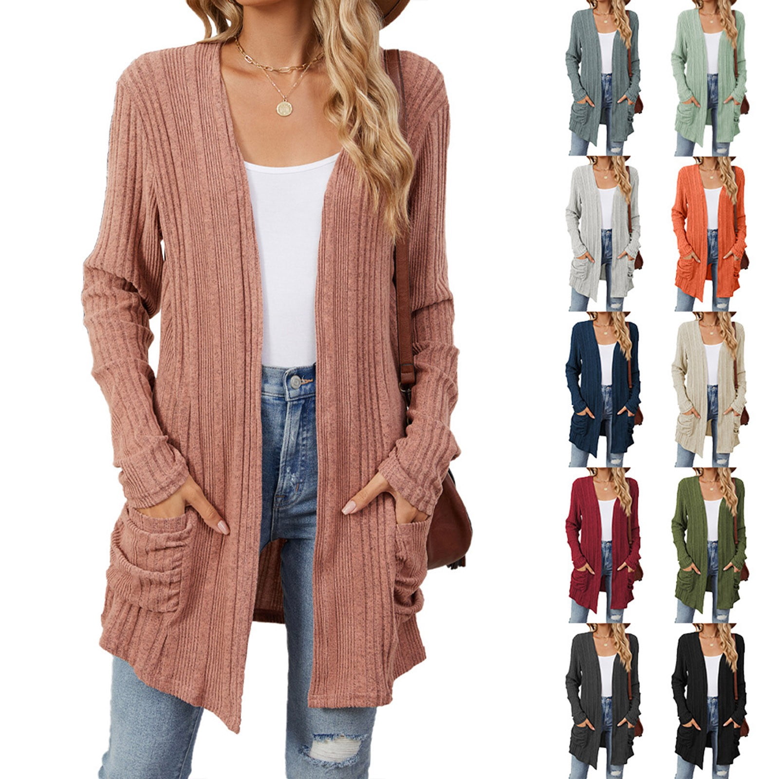 BOBOGOJP Women's Fall Fashion Cardigan Sweater Lightweight Open Front ...