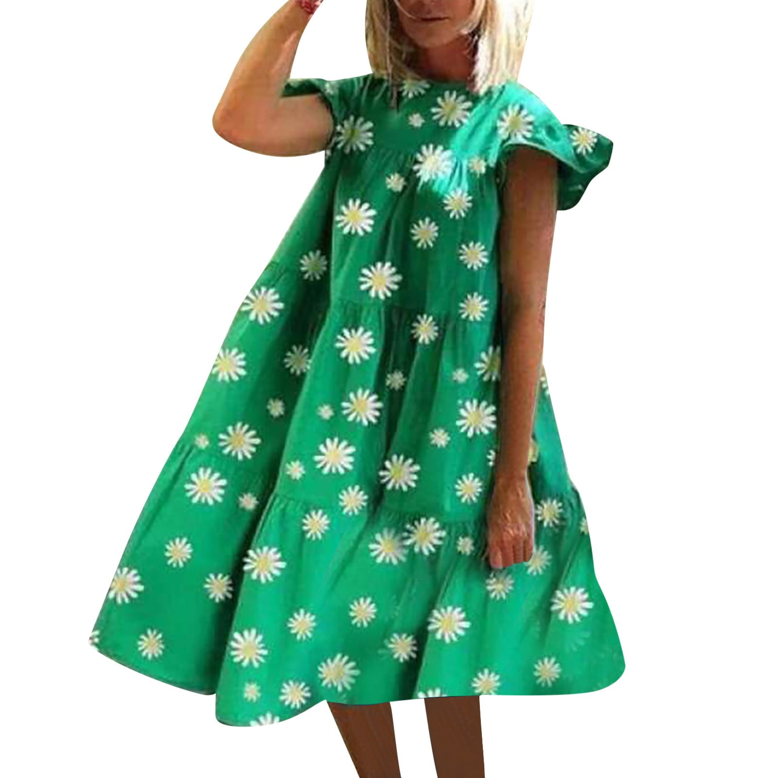 BOBOGOJP Womens Dresses Crew-neck Short Sleeve Printed Boho Summer ...