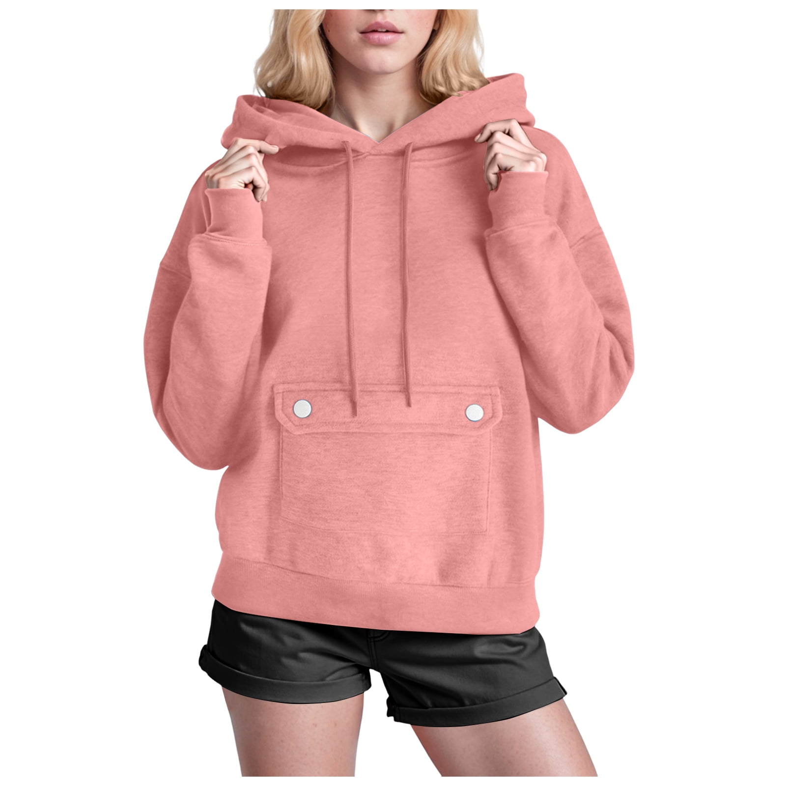 BOBOGOJP Womens Oversized Hoodies V Neck Sweatshirts Fleece Long Sleeve ...