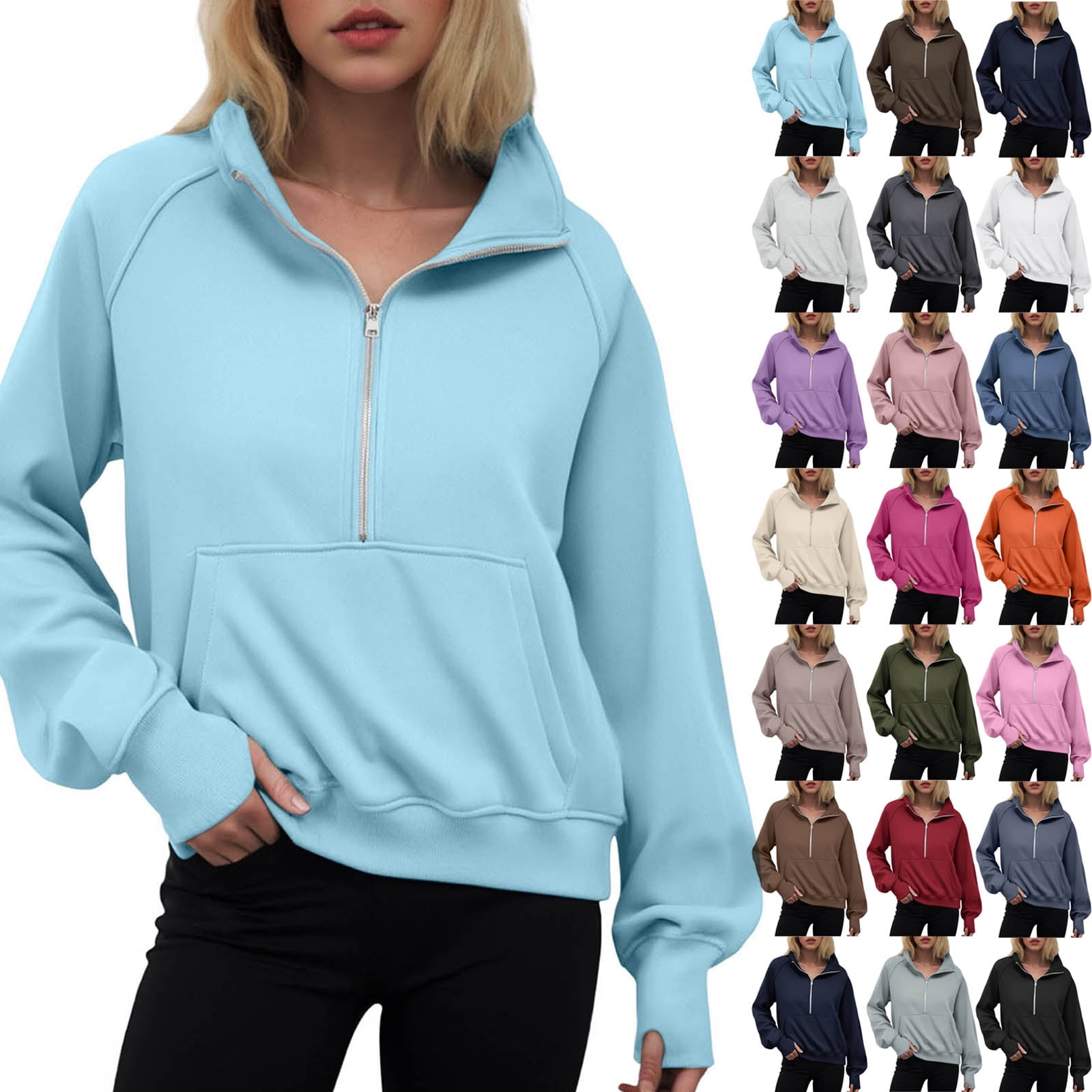 BOBOGOJP Womens Sweatshirts Half Zip Cropped Pullover Fleece Quarter ...
