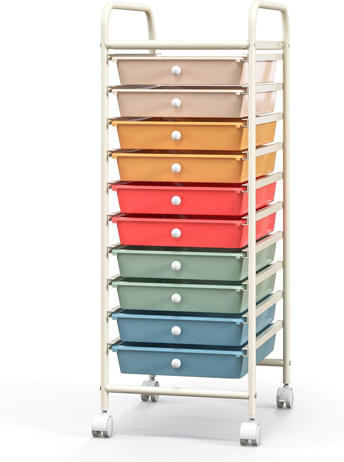 BOBOKY 10-Drawer Rolling Storage Cart with Wheels, Handle, Removable ...
