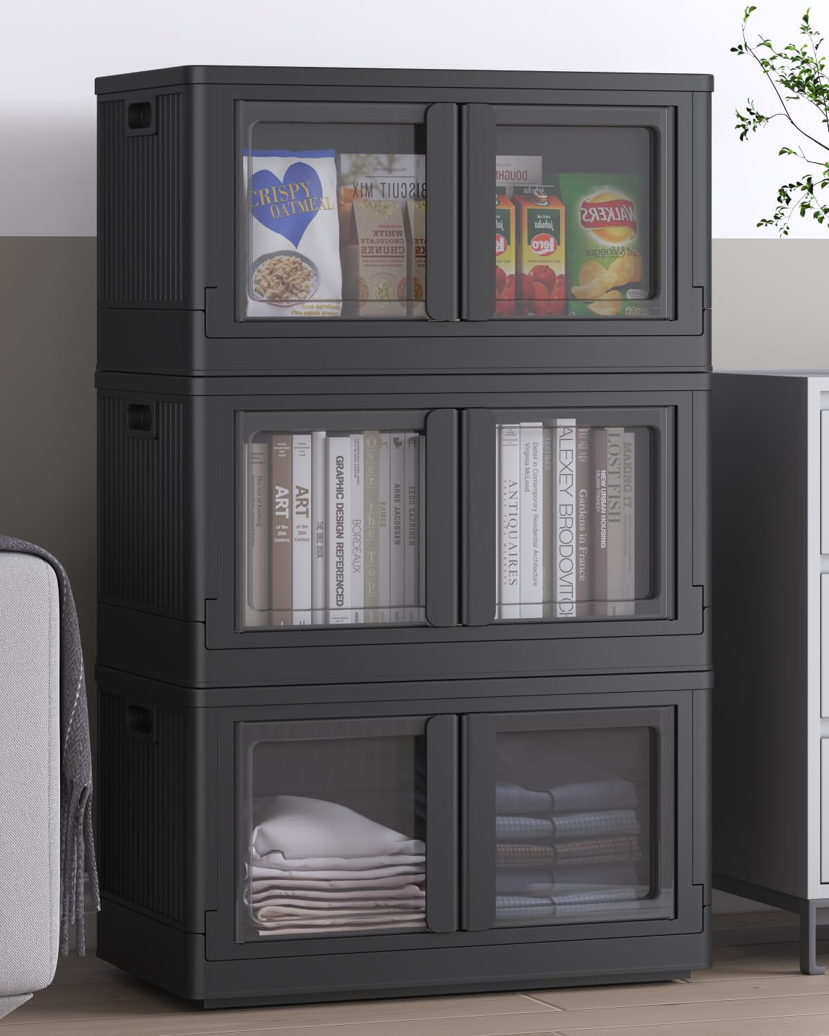 BOBOKY 3 Pack Stackable Storage Bins With Lids, Collapsible Plastic ...