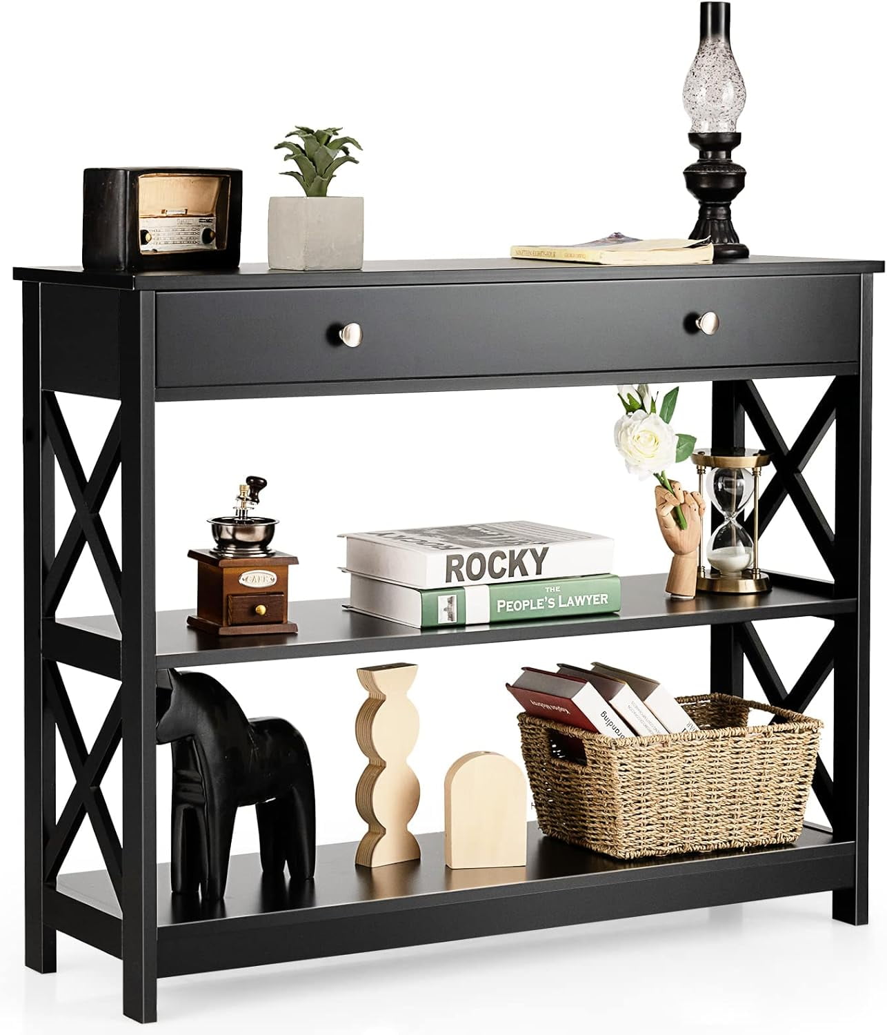 BOBOKY 3-Tier Console Table with Drawers, Narrow Entryway Table w ...