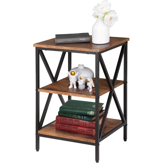 BOBOKY 3-Tier End Table with Storage Shelves Versatile X-Design Wood ...