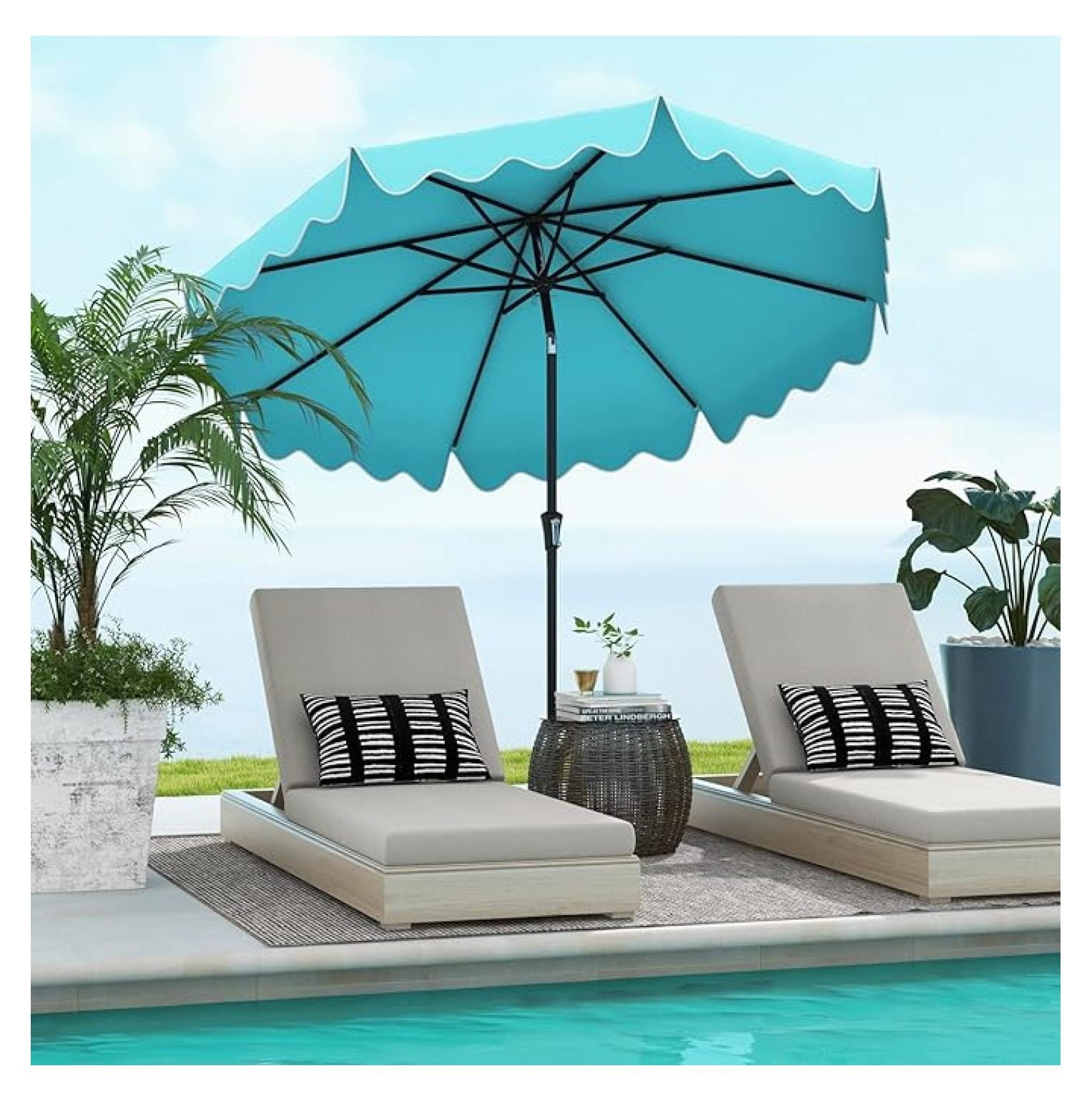 BOBOKY 9Ft Patio Umbrella with Crank, 2-Tier Outdoor Umbrella with Push ...