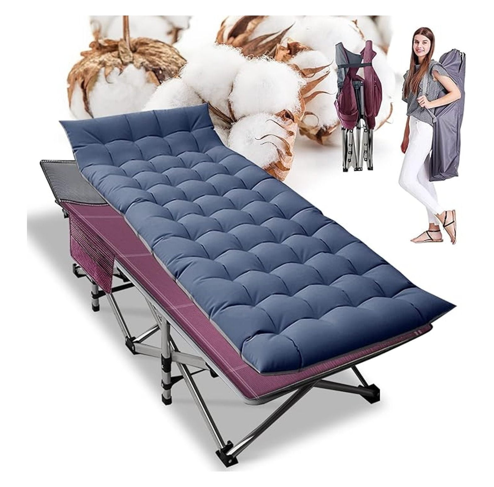 BOBOKY Camping Cot for Adult 28" Extra Wide, Heavy-Duty 1200D Oxford ...