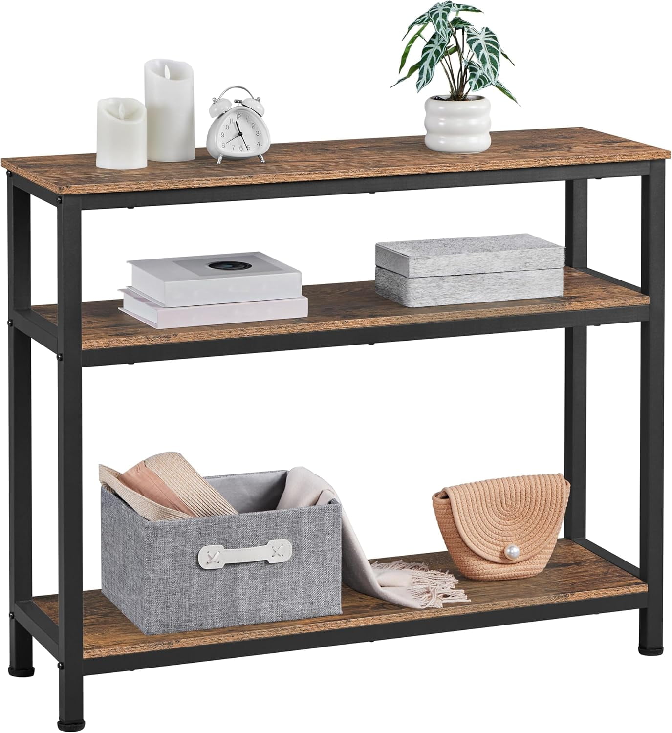 BOBOKY Industrial Console Table, 3 Tier Entryway Table with Storage ...