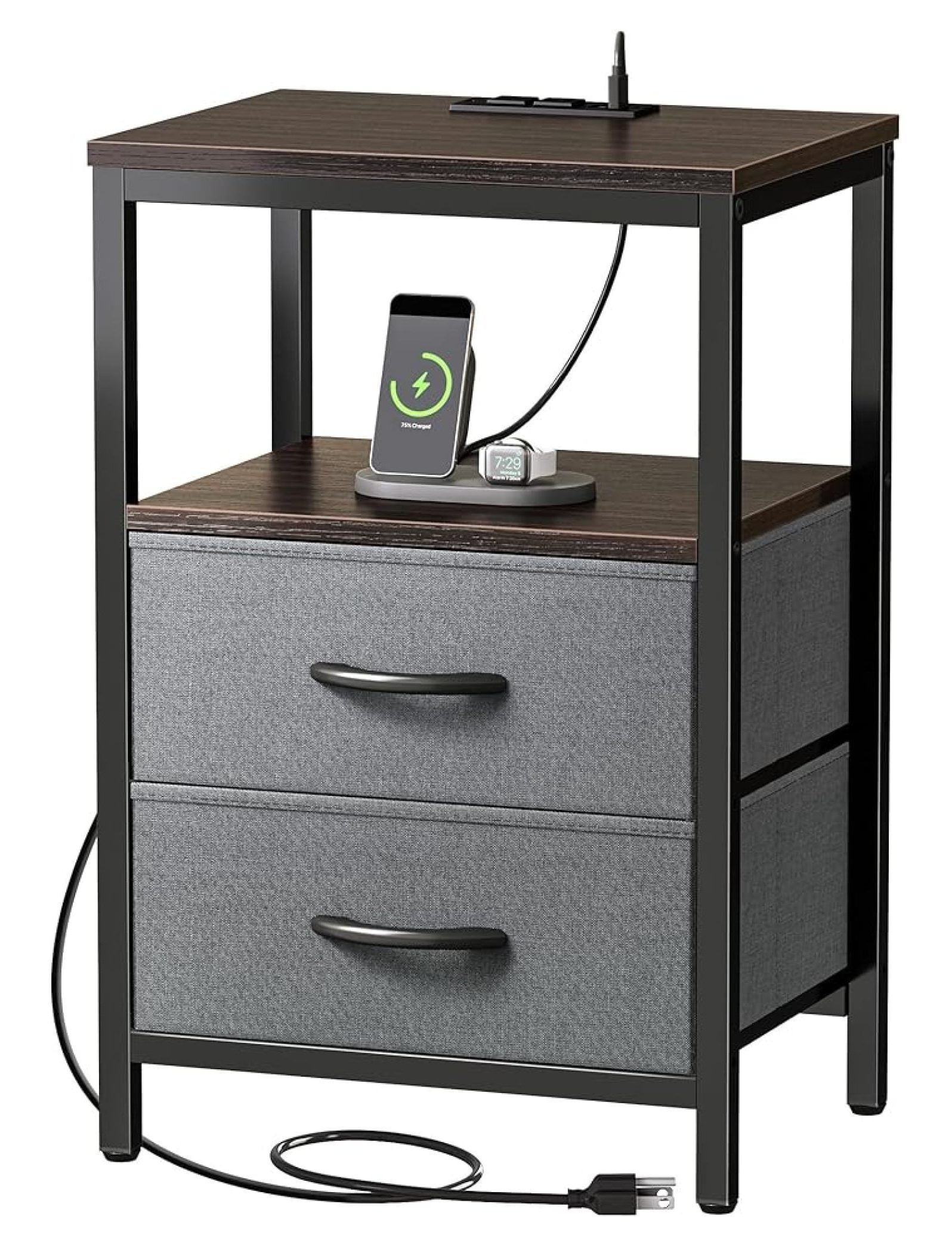 BOBOKY Nightstand with Charging Station, Fabric Drawers, End Table with ...