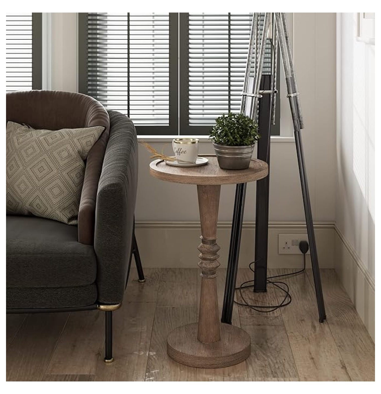 BOBOKY Pedestal Round End Table for Drinking, Farmhouse Tray Top Samll ...